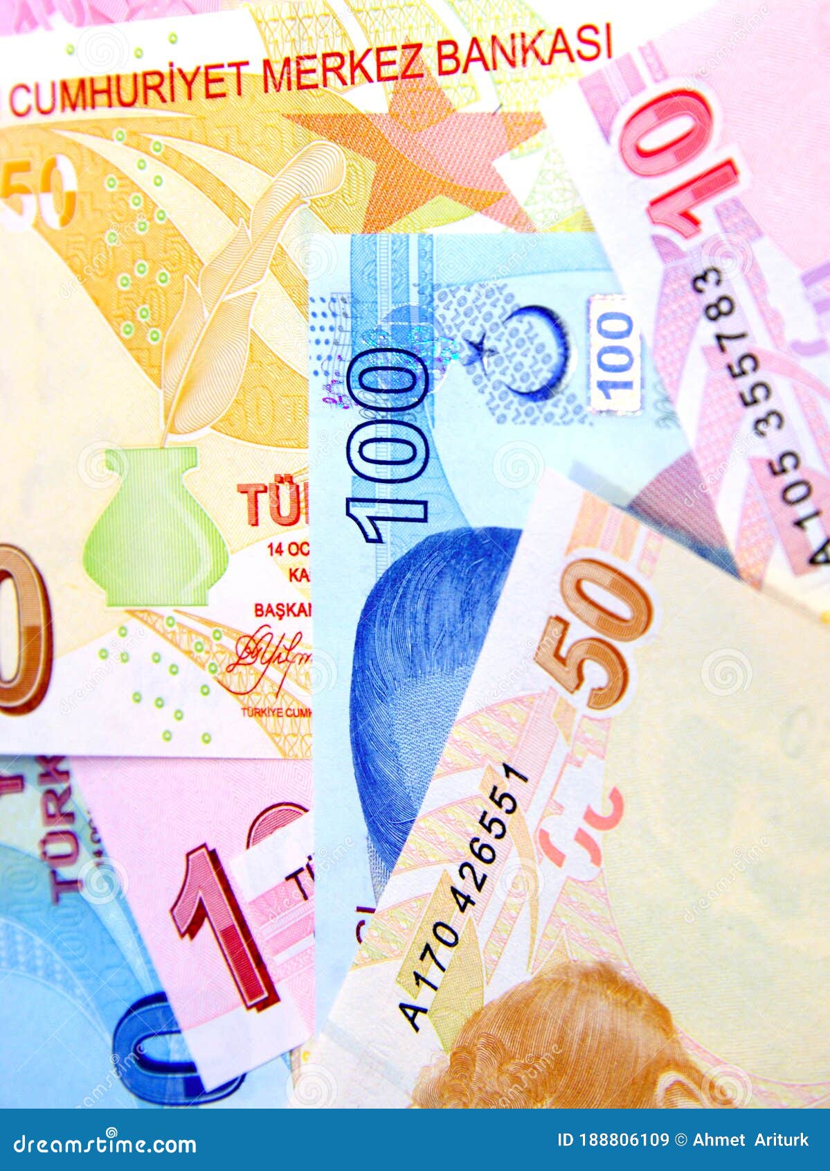 Lira Turca Moeda Tl Notas 10 50 100 Tl Imagem de Stock - Imagem de ...