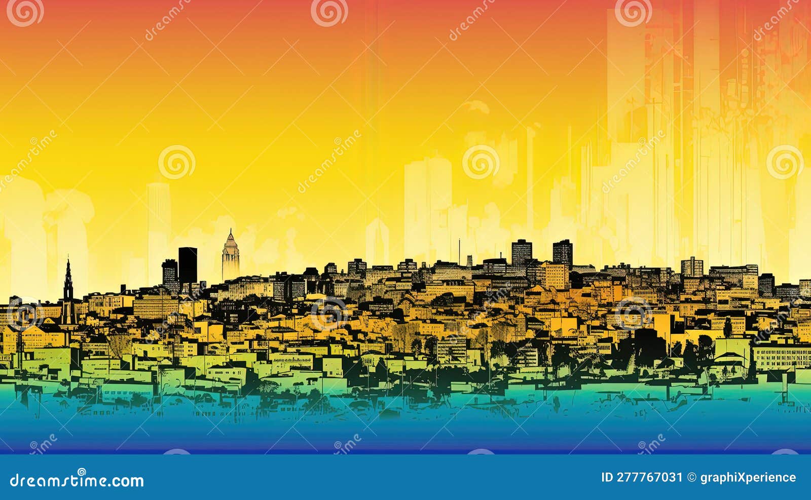 Lisbon Portugal City Colorized Skyline Silhouette Artwork Stock ...