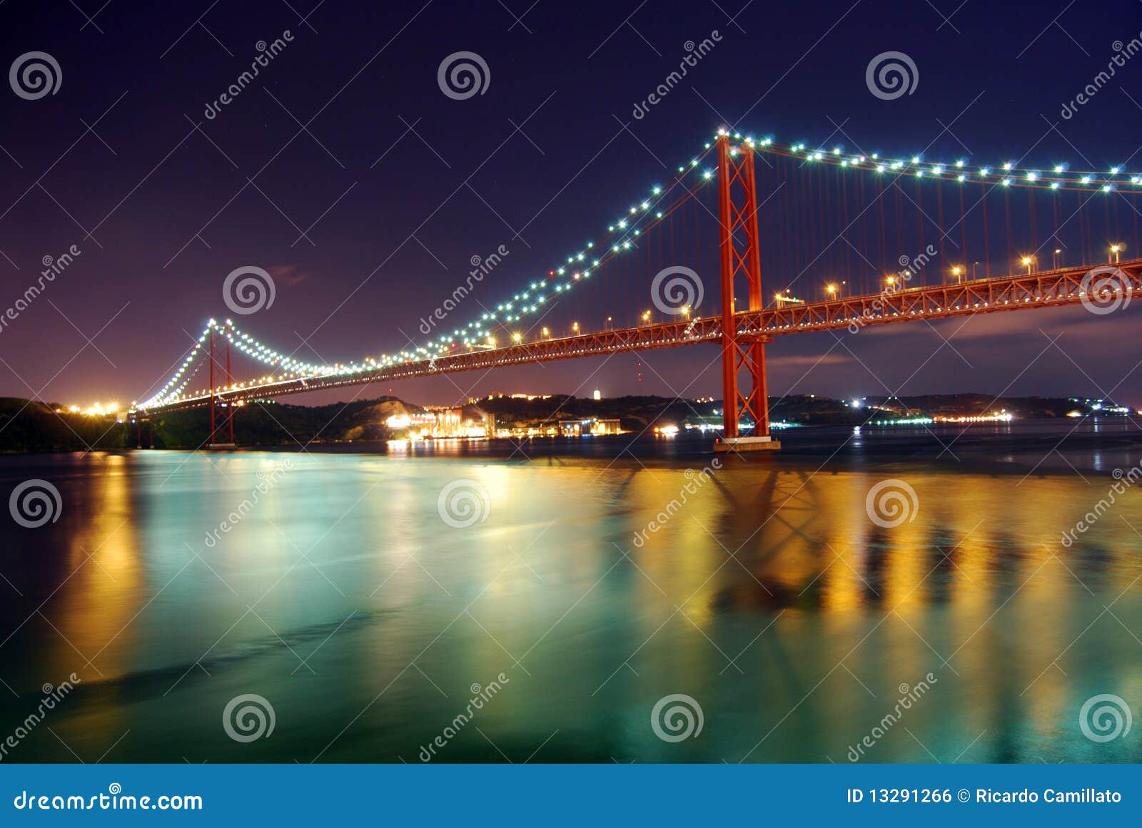 Lisbon bridge stock photo. Image of lights, abril, night - 13291266