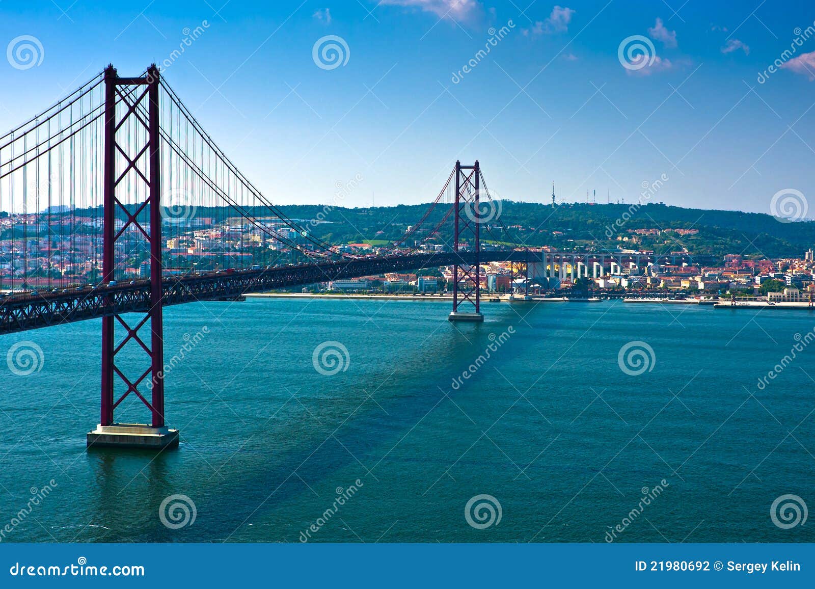 Lisbon Bridge Over Tagus River Sunset Seen From Almada Royalty-Free ...