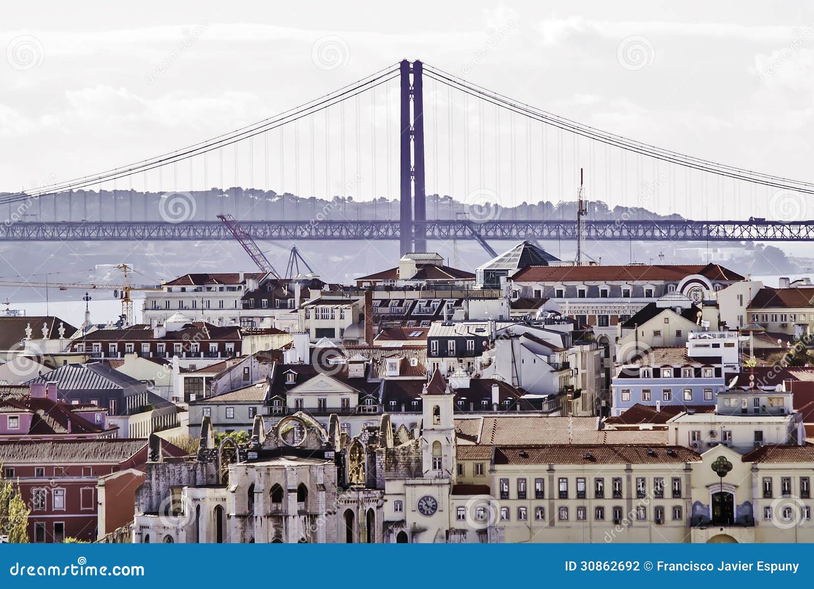 Lisbon Red Bridge Waterfront, Commercial Port, Night Seafront View ...