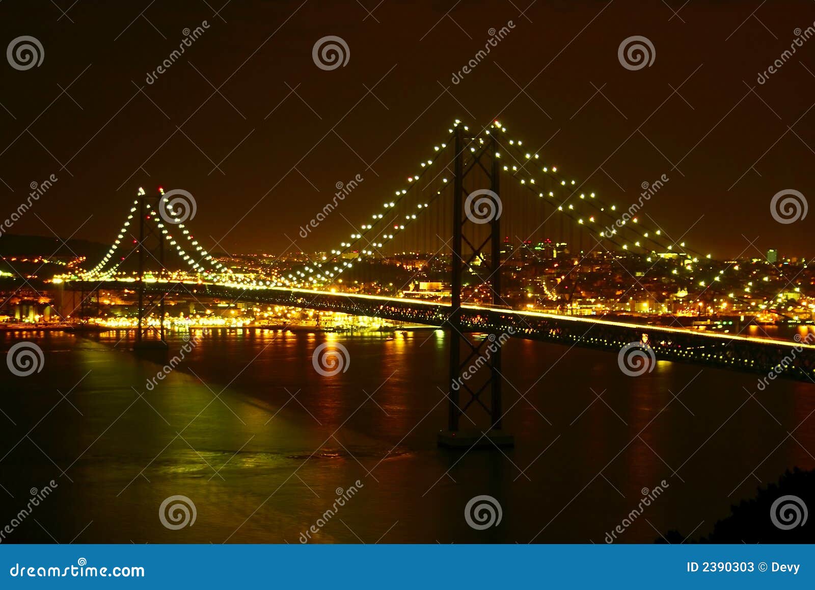 Lisbon bridge by night stock image. Image of vehicles - 2390303