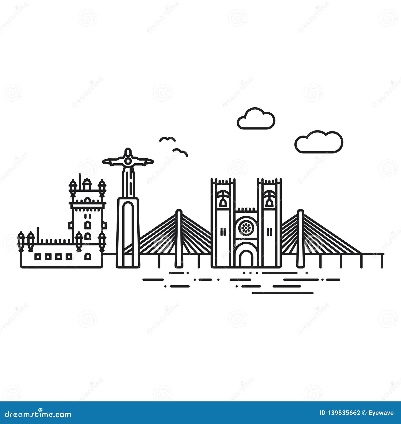 Lisbon Cityscape Line Icon Style Vector Illustration Stock Vector ...