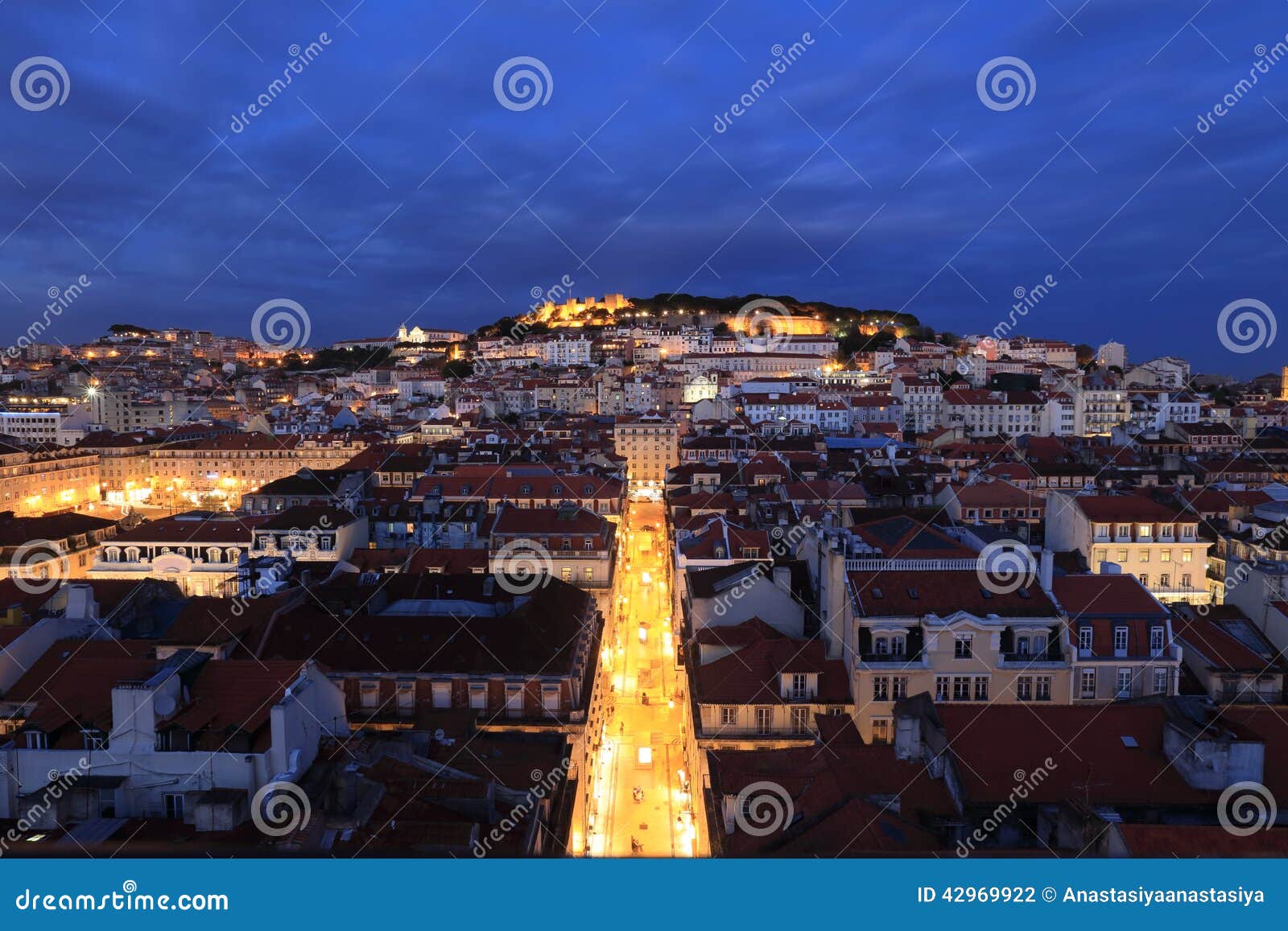 Lisbon in the night stock photo. Image of destinations - 42969922