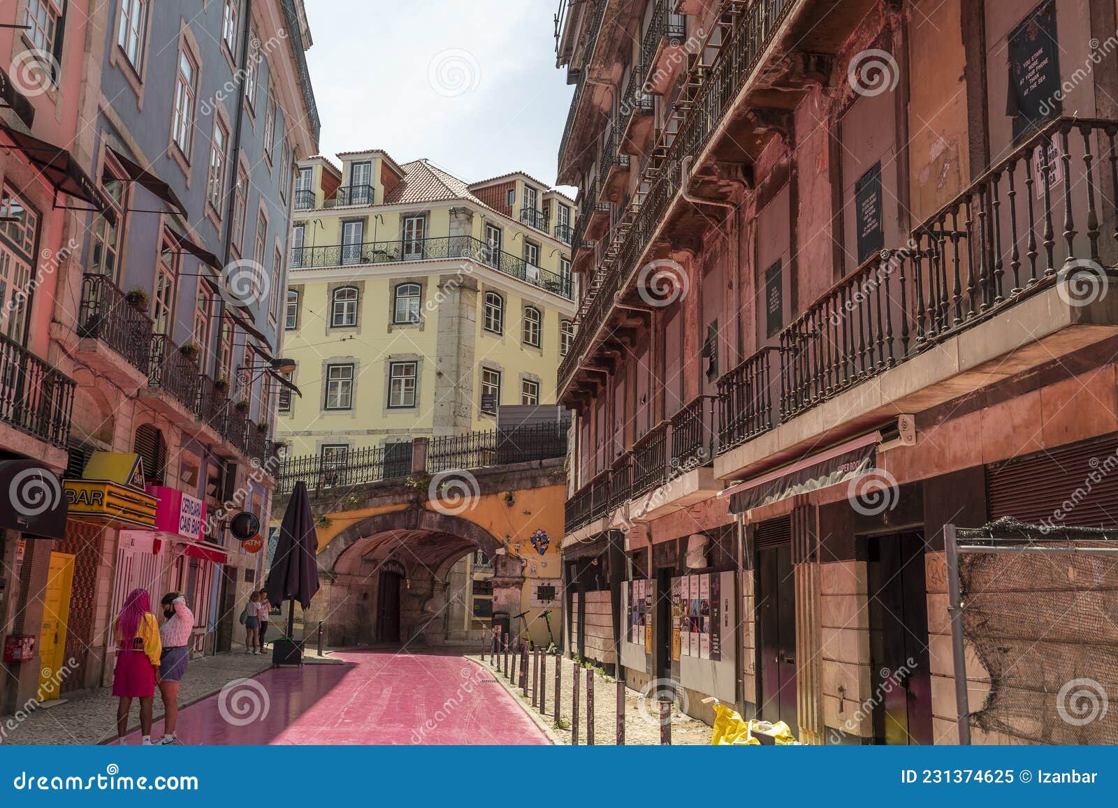 Lisbon Pink Street View Red Light Editorial Image - Image of outdoor ...