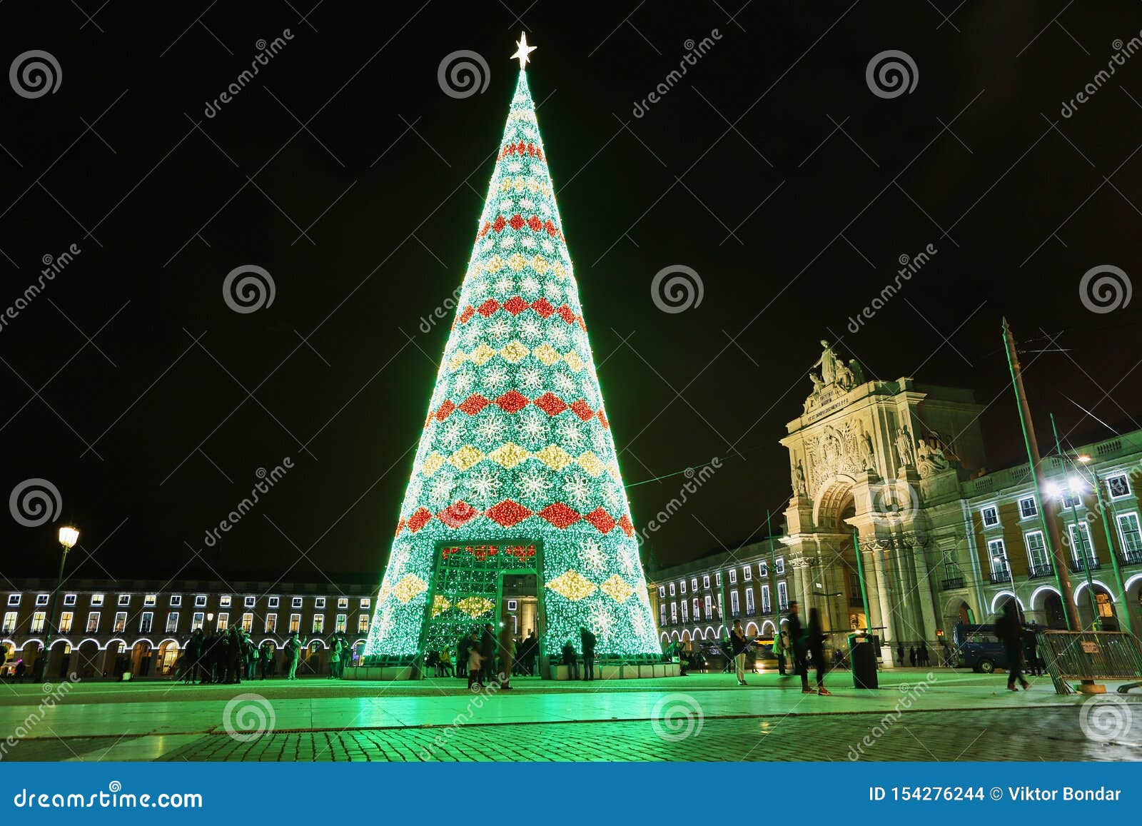 LISBON, PORTUGAL â€“ December12, 2018: Christmas Tree on Commerce ...