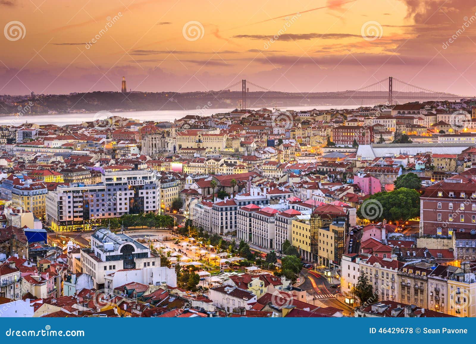 Lisbon, Portugal Skyline at Night Stock Photo - Image of portuguese ...