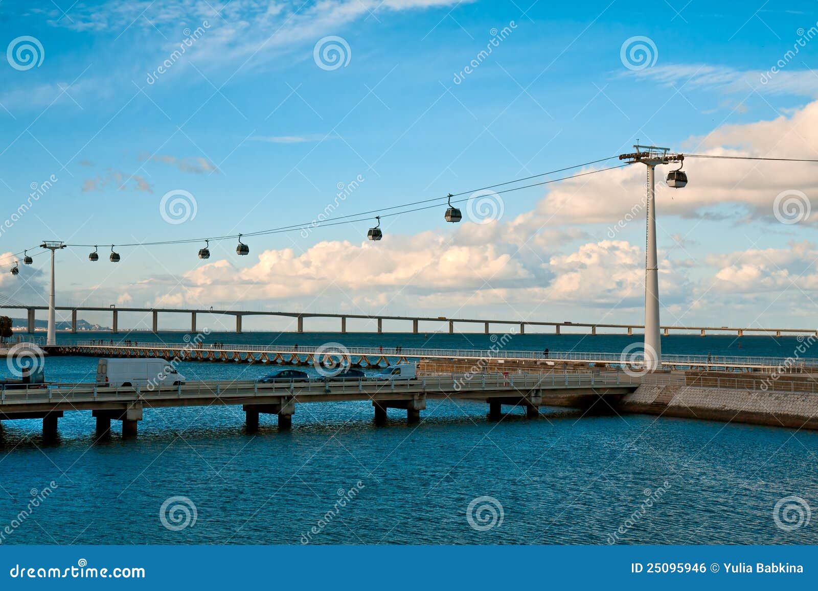 Lisbon, Rope-way Over the Sea Stock Photo - Image of portugal, gulf ...