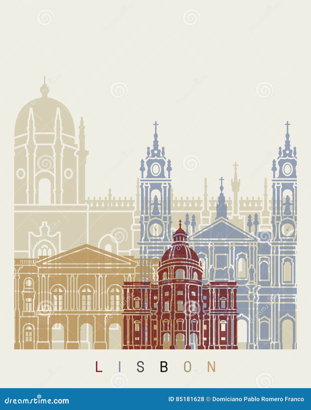 Lisbon skyline poster_V2 stock vector. Illustration of portugal - 85181628