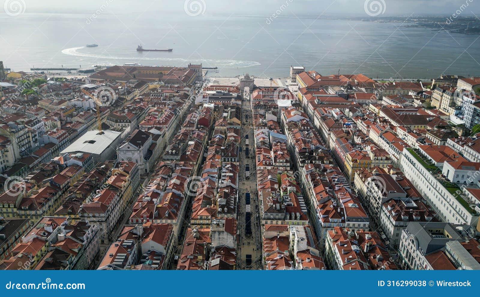 Lisbon Skyline by the Waterfront with Ships in the Background. Portugal ...