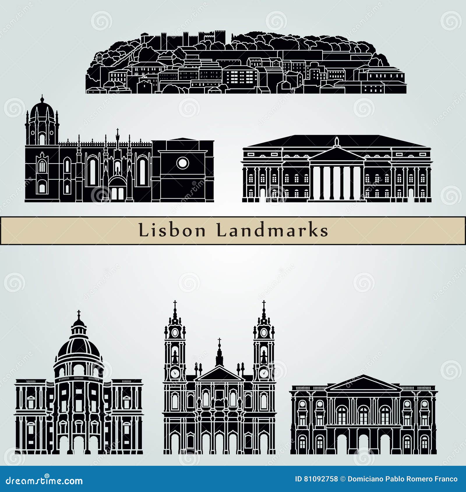 Lisbon V2 Landmarks stock vector. Illustration of icon - 81092758