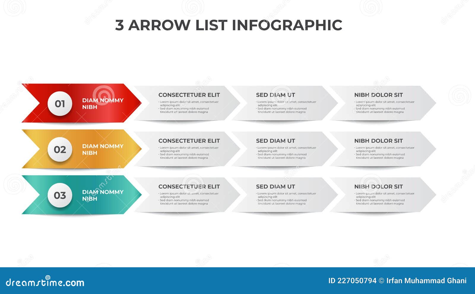 3 List of Arrow Process Diagram, Infographic Element Template Vector ...
