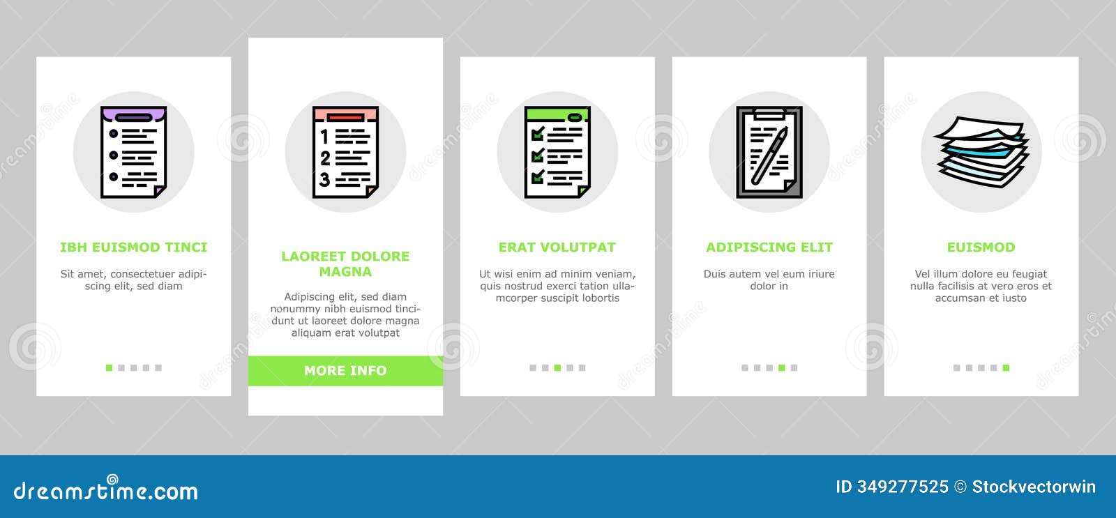 List Check Document Tick Onboarding Icons Set Vector Stock Illustration ...