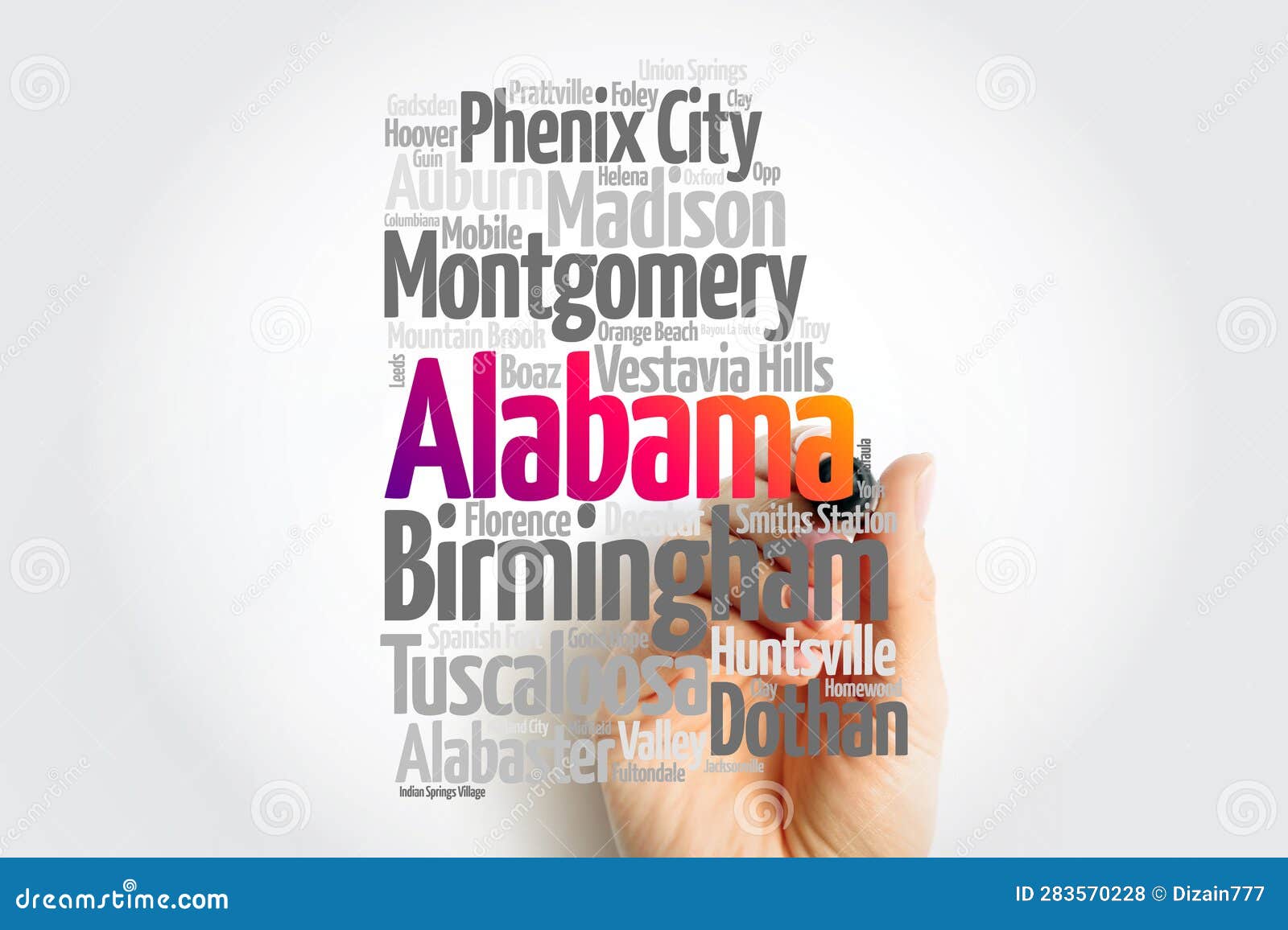 List of Cities in Alabama USA State, Map Silhouette Word Cloud Map ...
