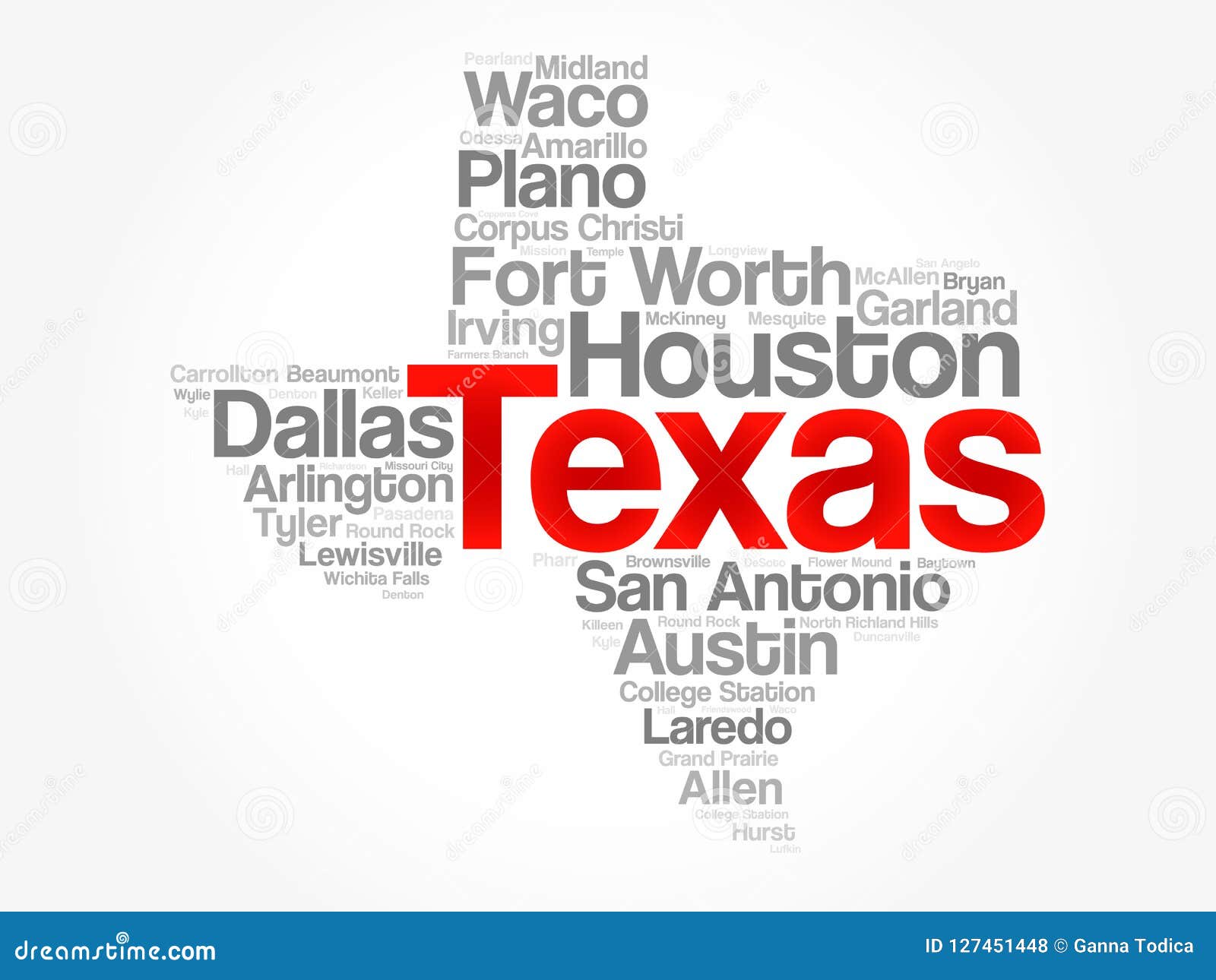 List of Cities in Texas USA State Word Cloud Stock Illustration ...