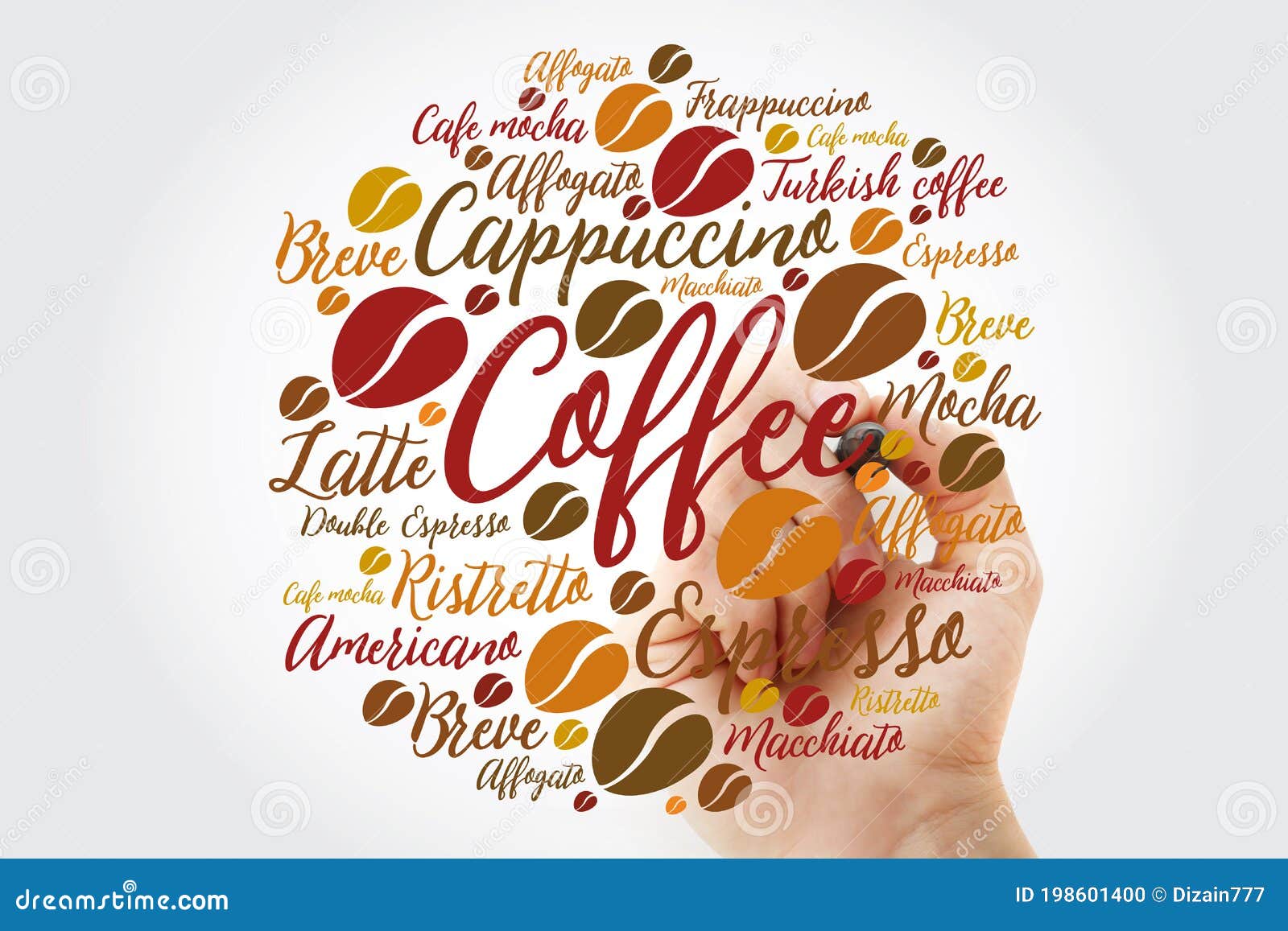 List of Coffee Drinks Word Cloud with Marker, Design Background Stock ...