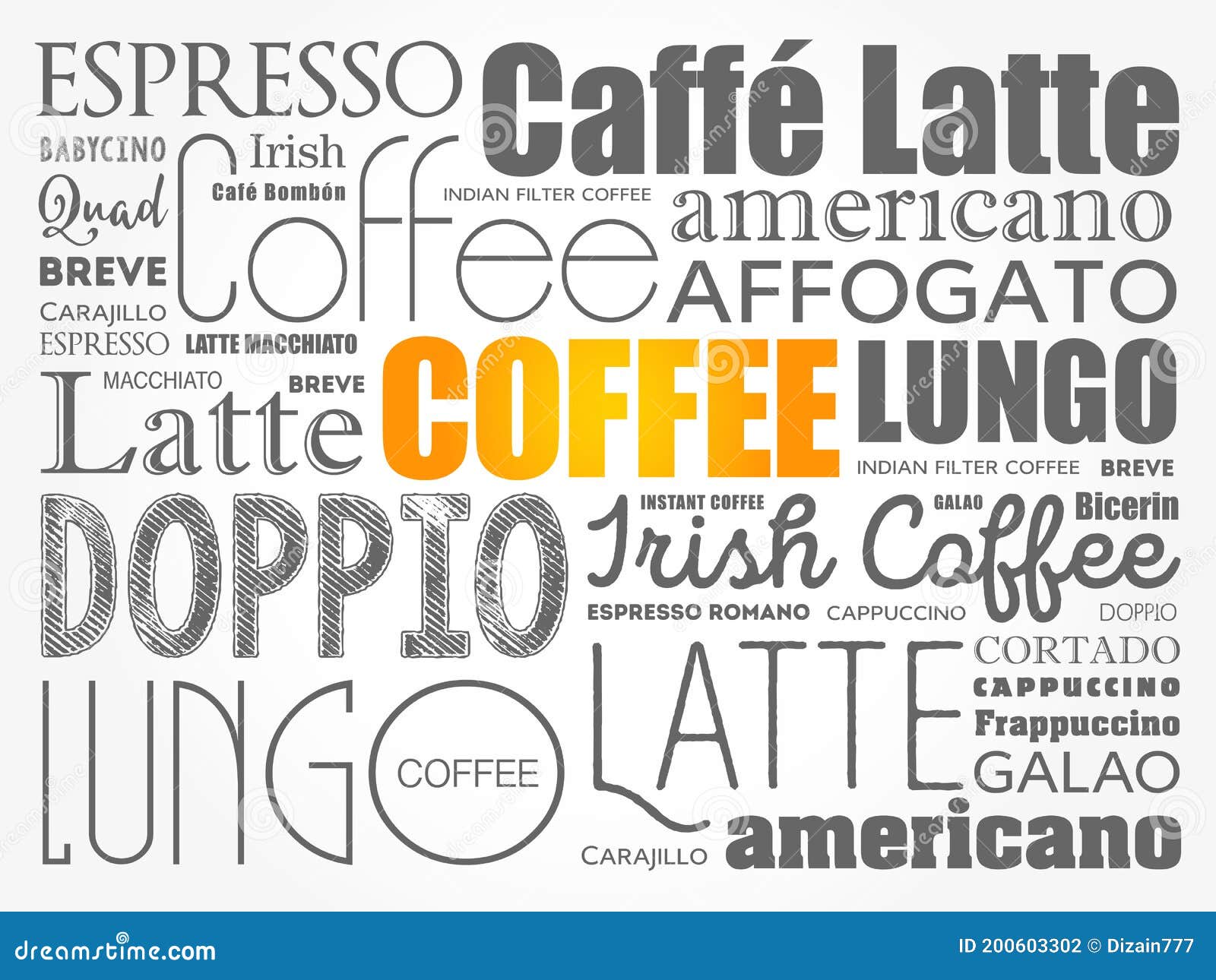 List of Coffee Drinks Words Cloud Collage Stock Illustration ...