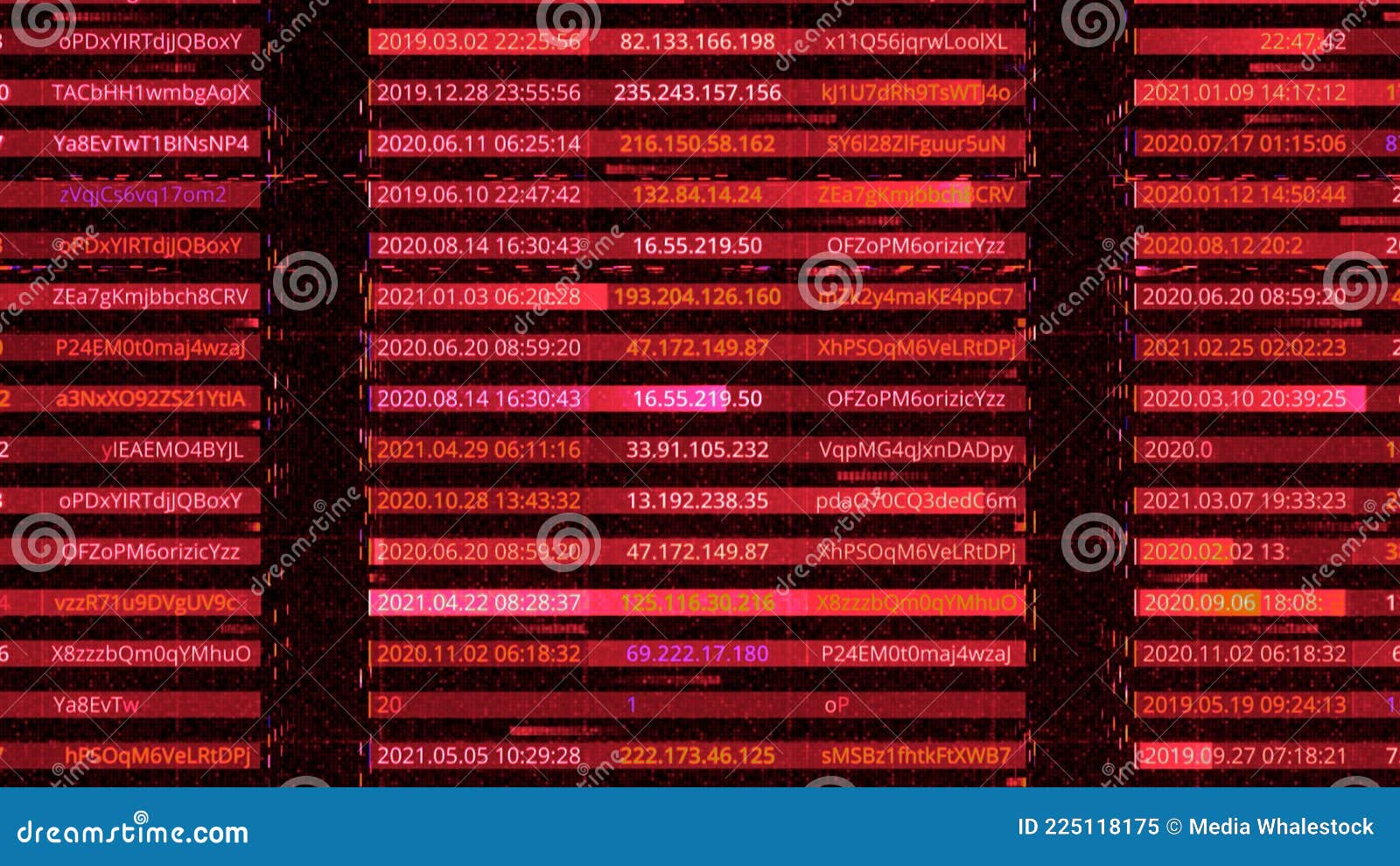 List of Data and Passwords. Animation. Database with IP Addresses and ...