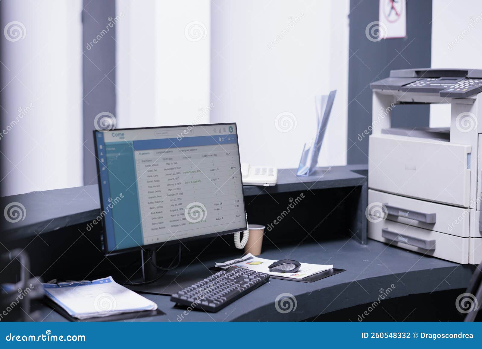 List of Patients Displayed on Desktop Computer Screen Stock Photo ...