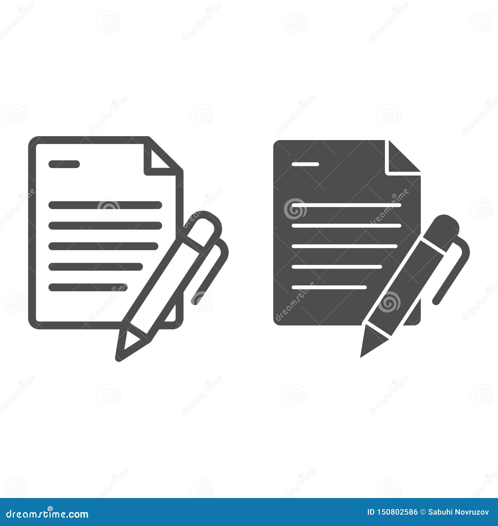 List and Pen Line and Glyph Icon. Papers with Pen Vector Illustration ...