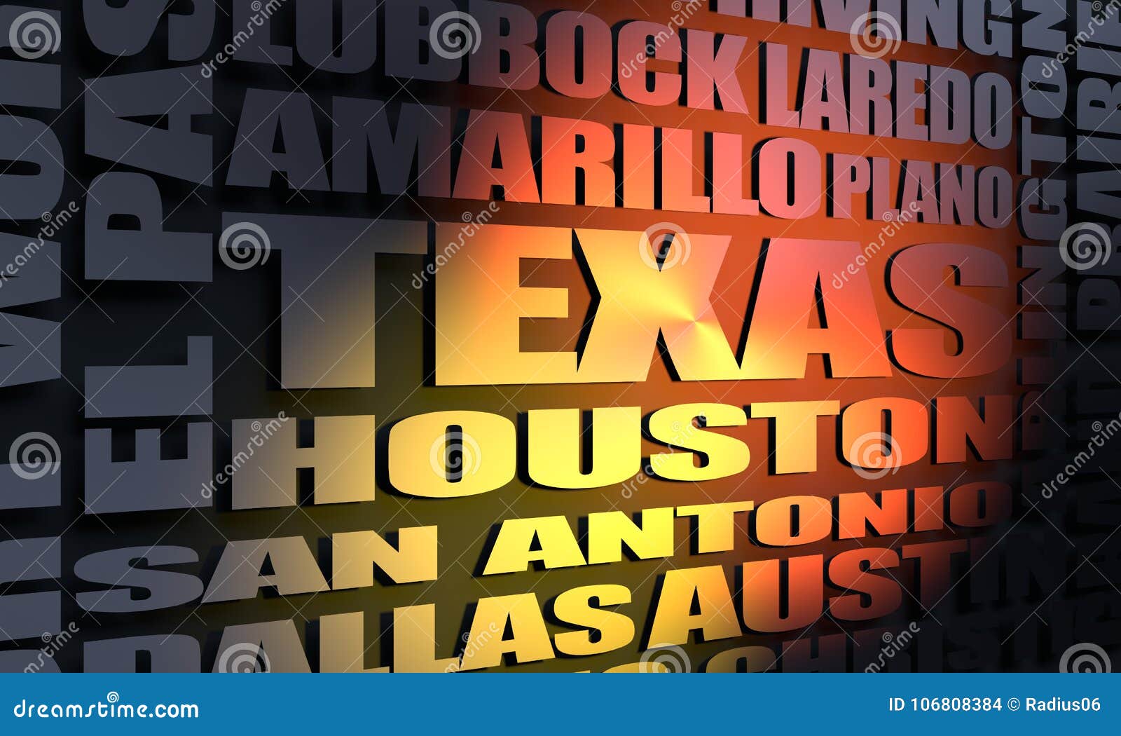 Lista De Las Ciudades Del Estado De Tejas Stock de ilustración ...