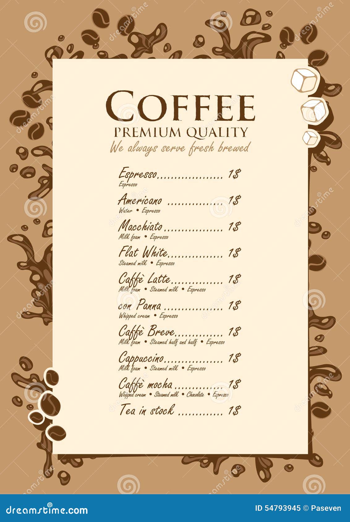 Lista del café ilustración del vector. Ilustración de amarillento ...