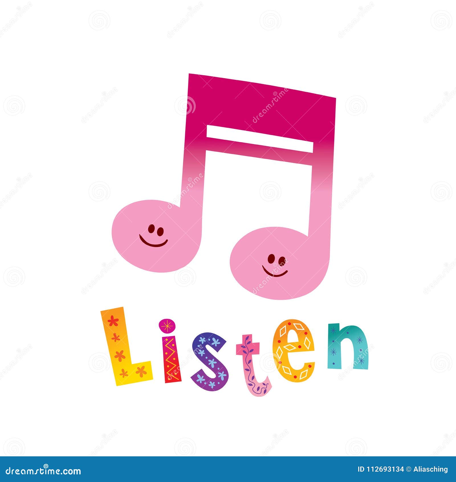 Listen - Cute Musical Note Character Stock Vector - Illustration of ...