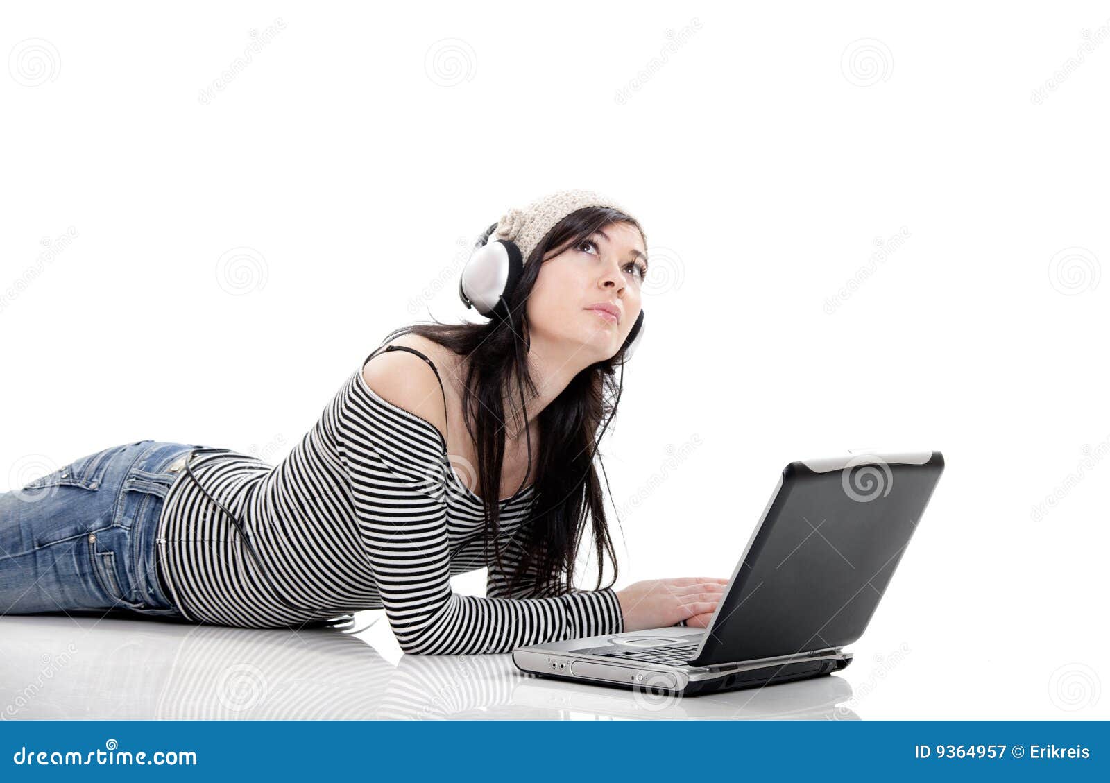 Listen Music with a Laptop stock image. Image of listen - 9364957