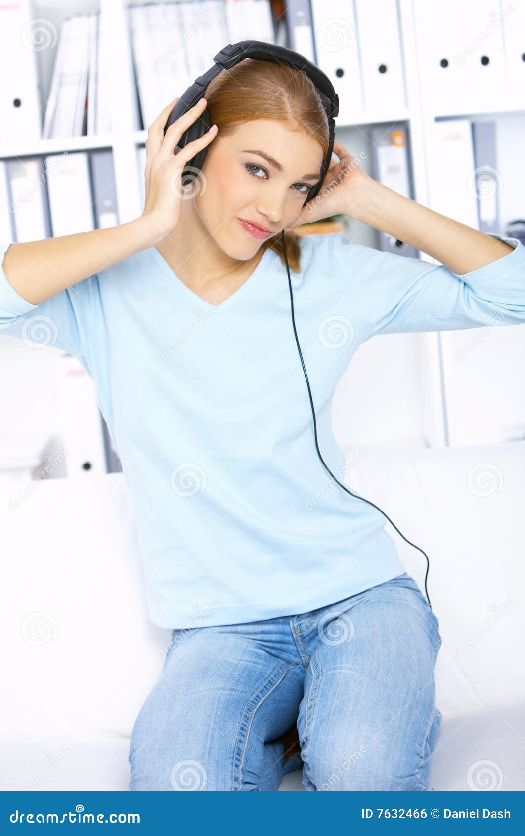 Listen to the music stock photo. Image of headphones, person - 7632466