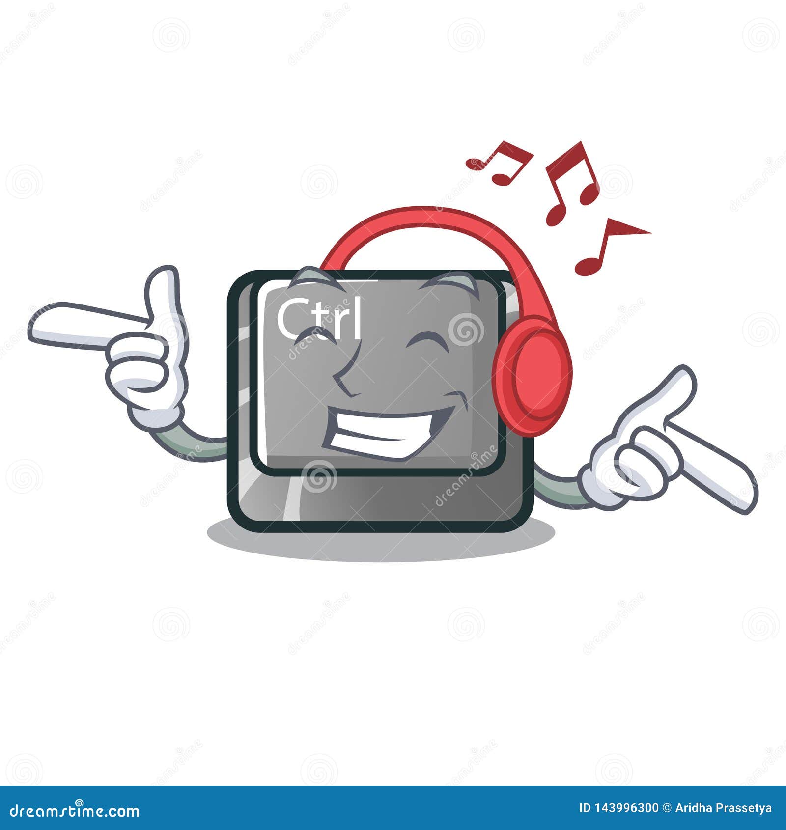 Listening Music Character Ctrl Button Attached On Computer Stock Vector