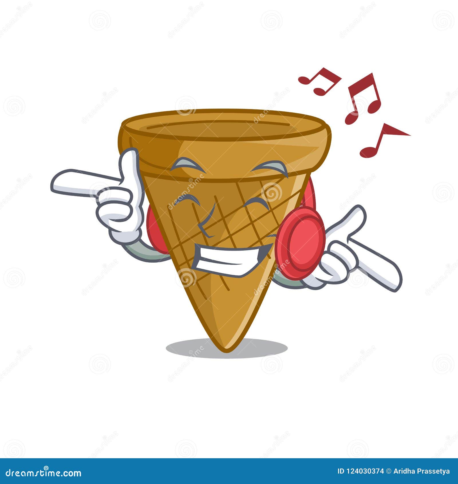 Listening Music Empty Wafer Cone For Ice Cream Character Stock Vector