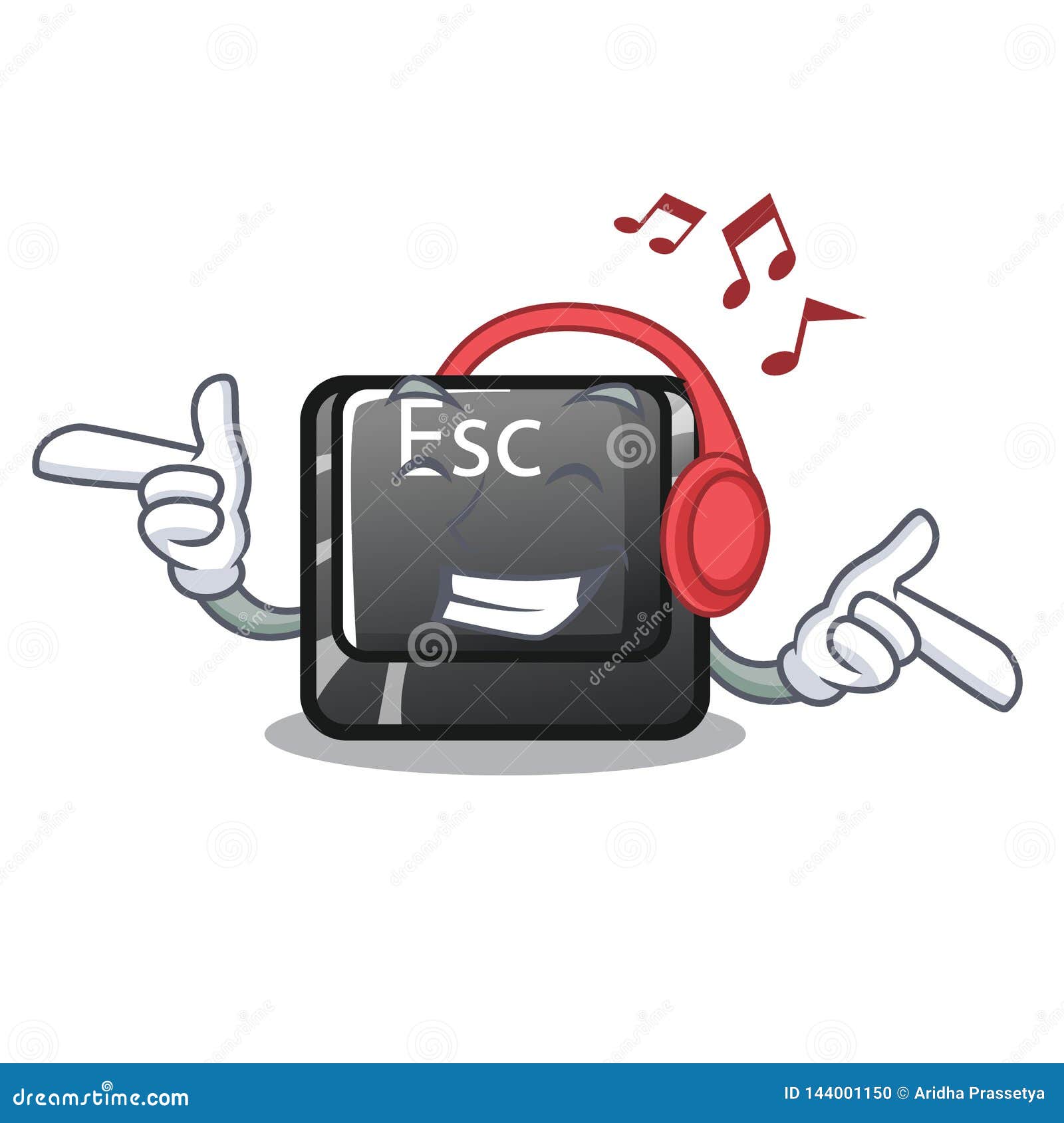 Listening Music Esc Button Attached To Cartoon Keyboard Stock Vector