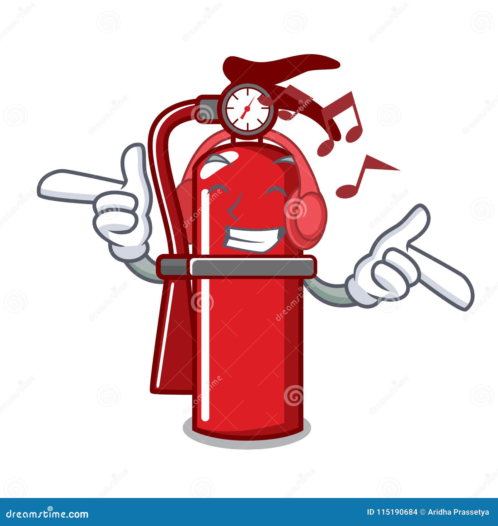 Listening Music Fire Extinguisher Mascot Cartoon Stock Vector