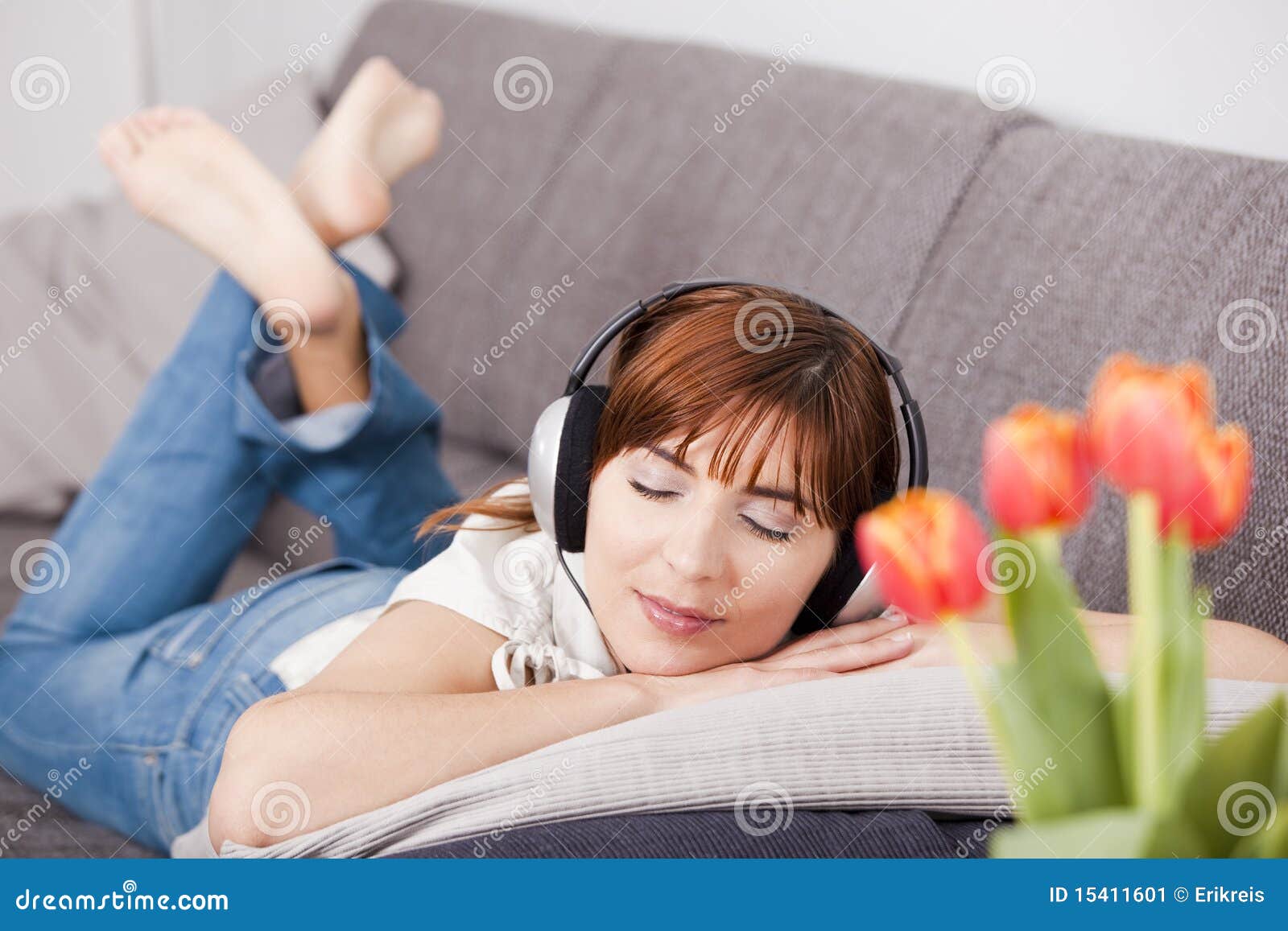 Listening music at home stock image. Image of leisure - 15411601