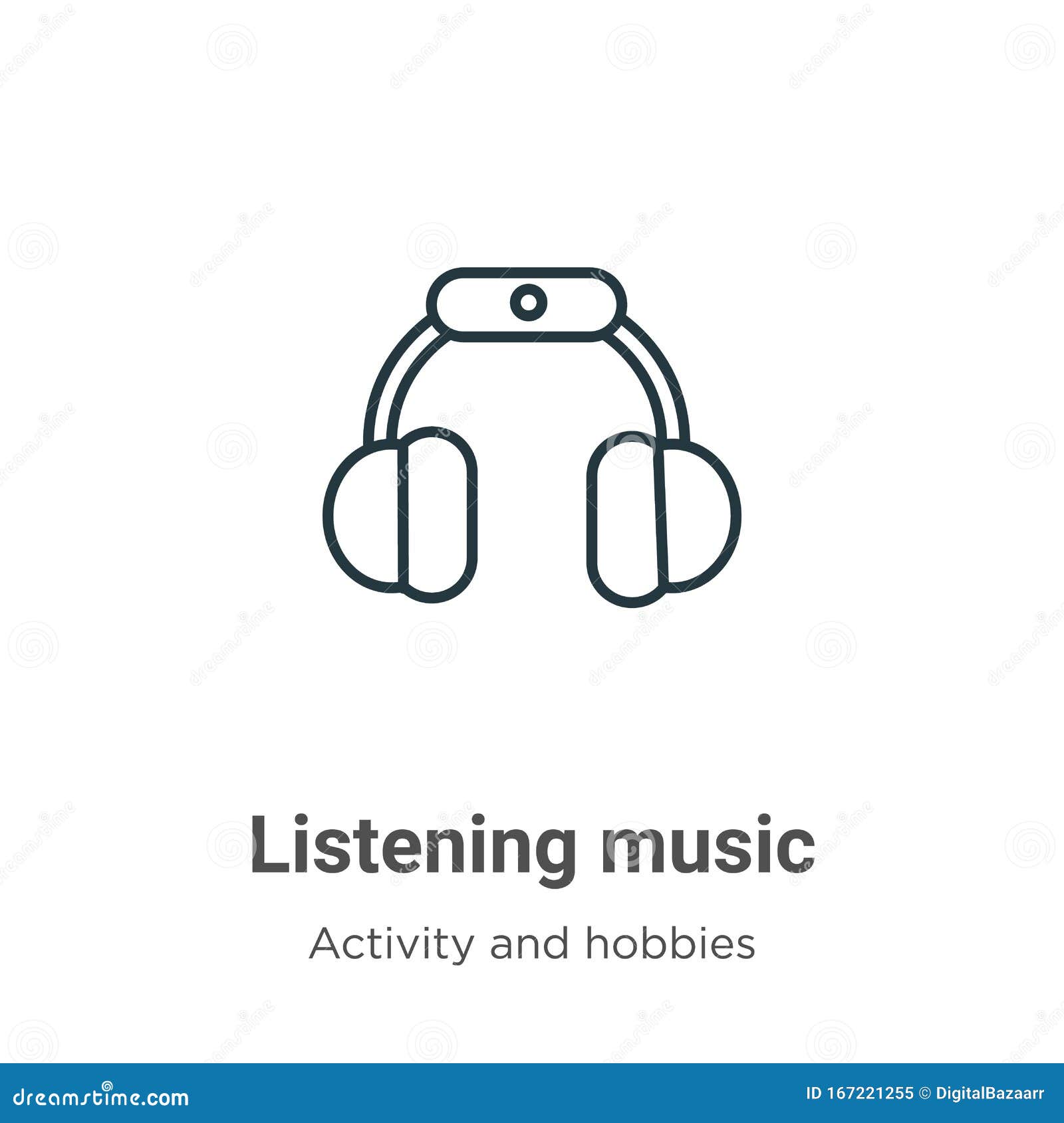 Listening Music Outline Vector Icon. Thin Line Black Listening Music ...