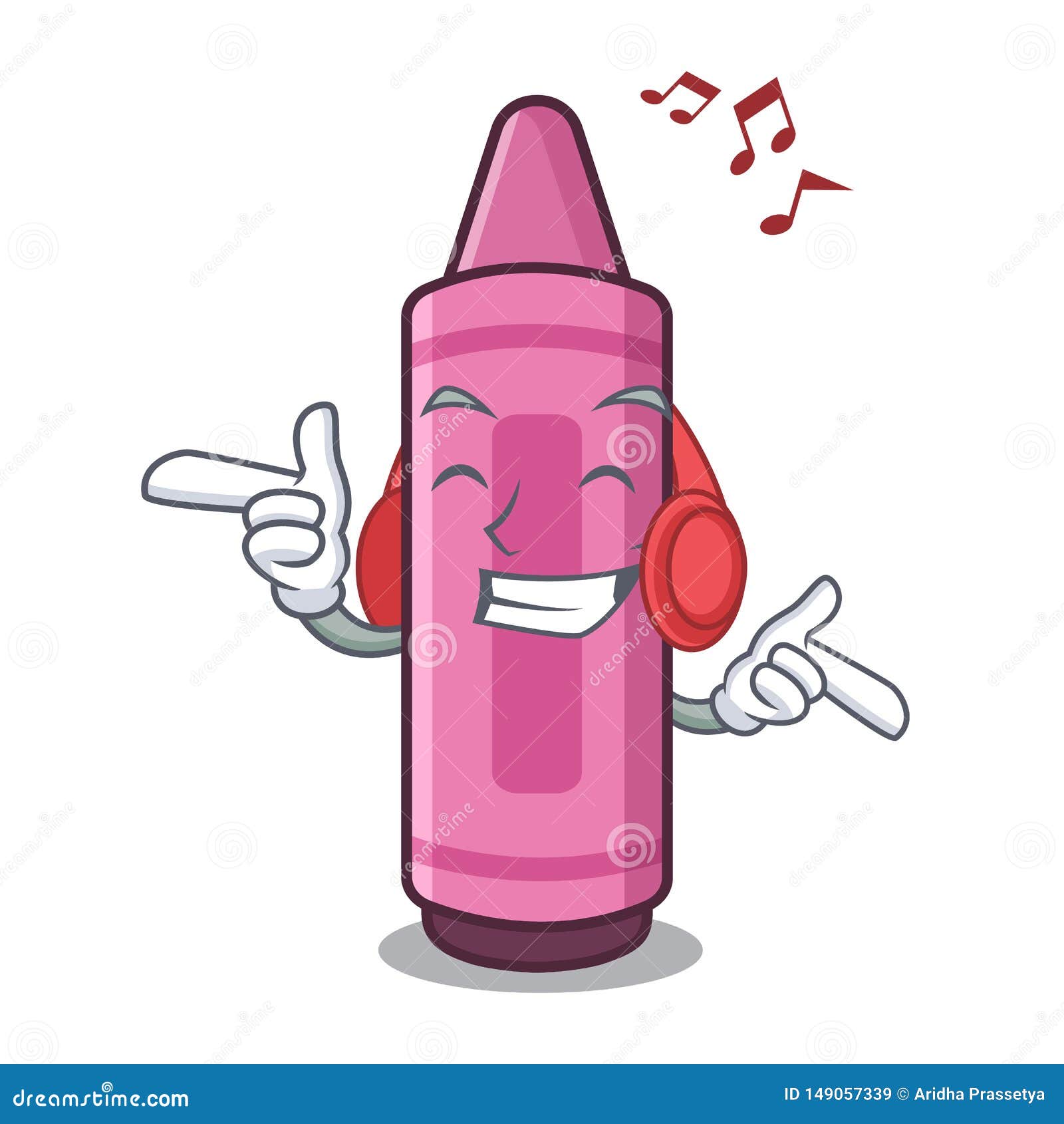 Listening Music Pink Crayons in the Character Shape Stock Vector ...