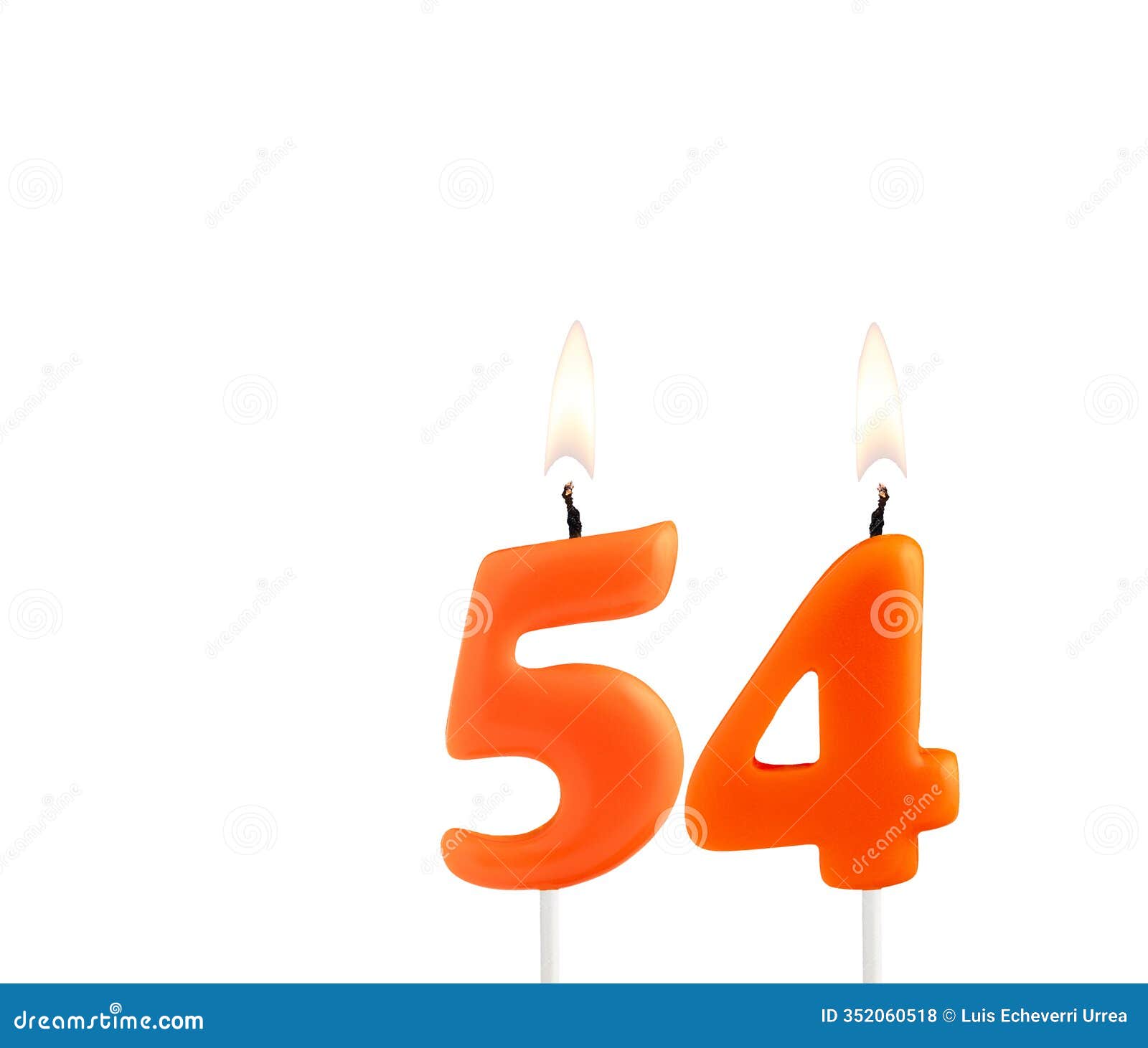 Lit Birthday Candle - Candle Number 54 on White Background Stock ...