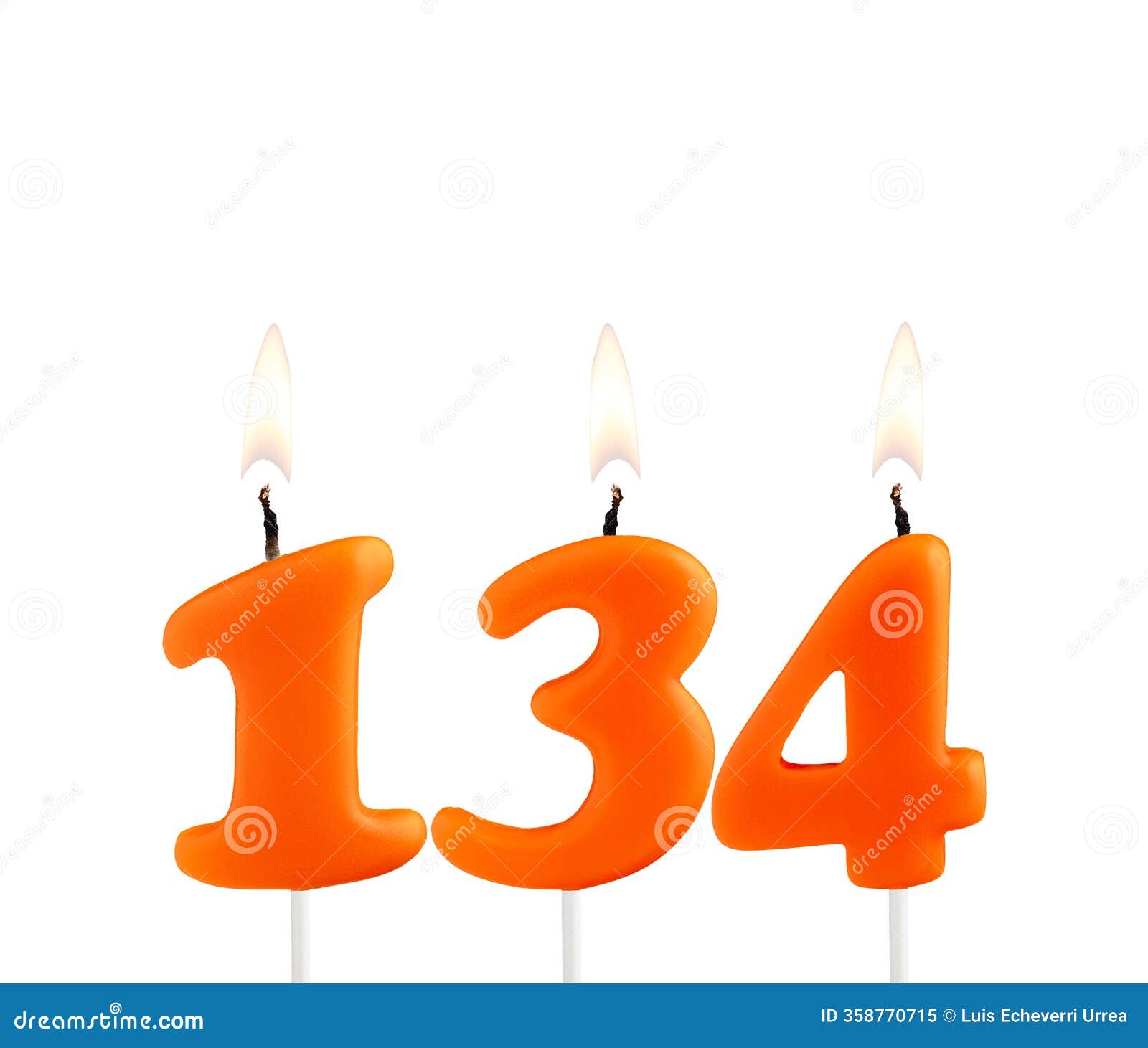 Lit Birthday Candle - Candle Number 134 on White Background Stock ...