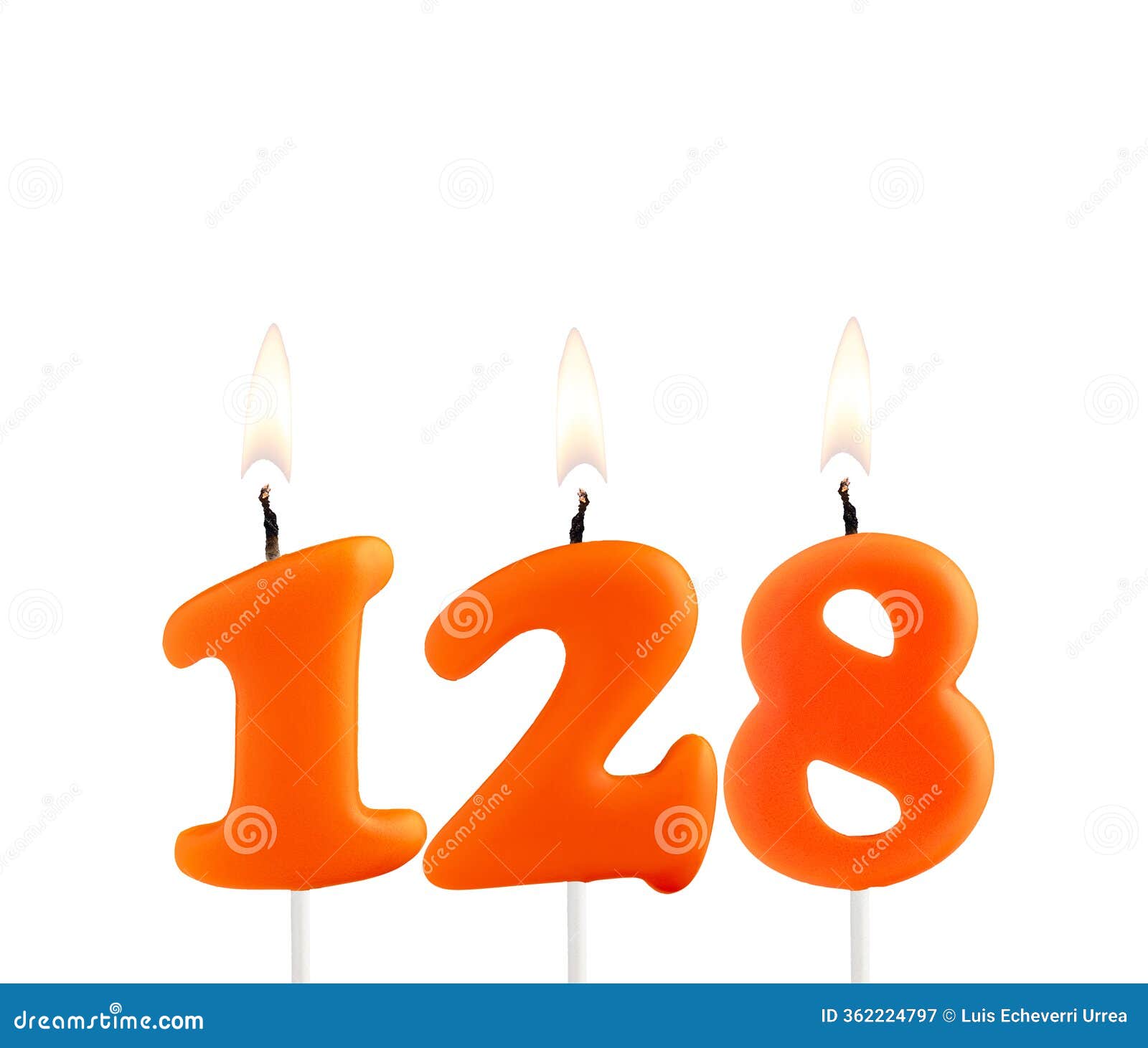 Lit Birthday Candle - Candle Number 128 on White Background Stock ...