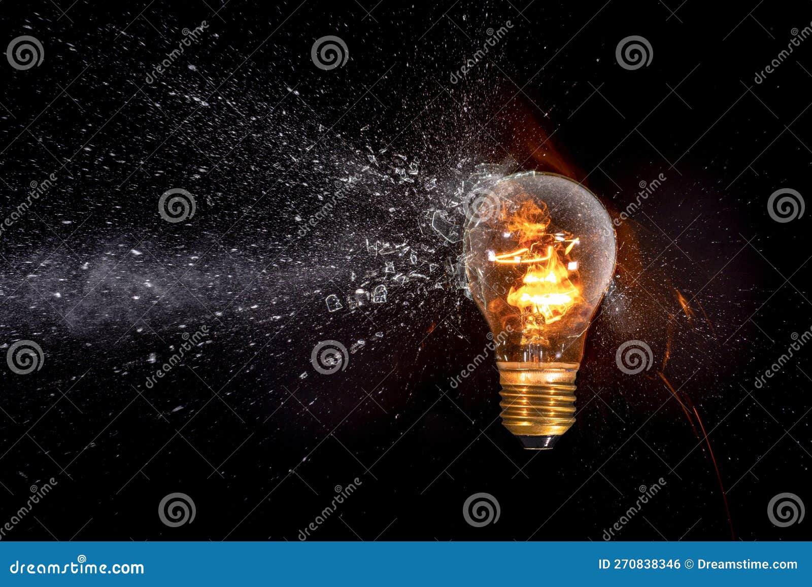 Lit bulb hit by projectile stock photo. Image of bulb - 270838346
