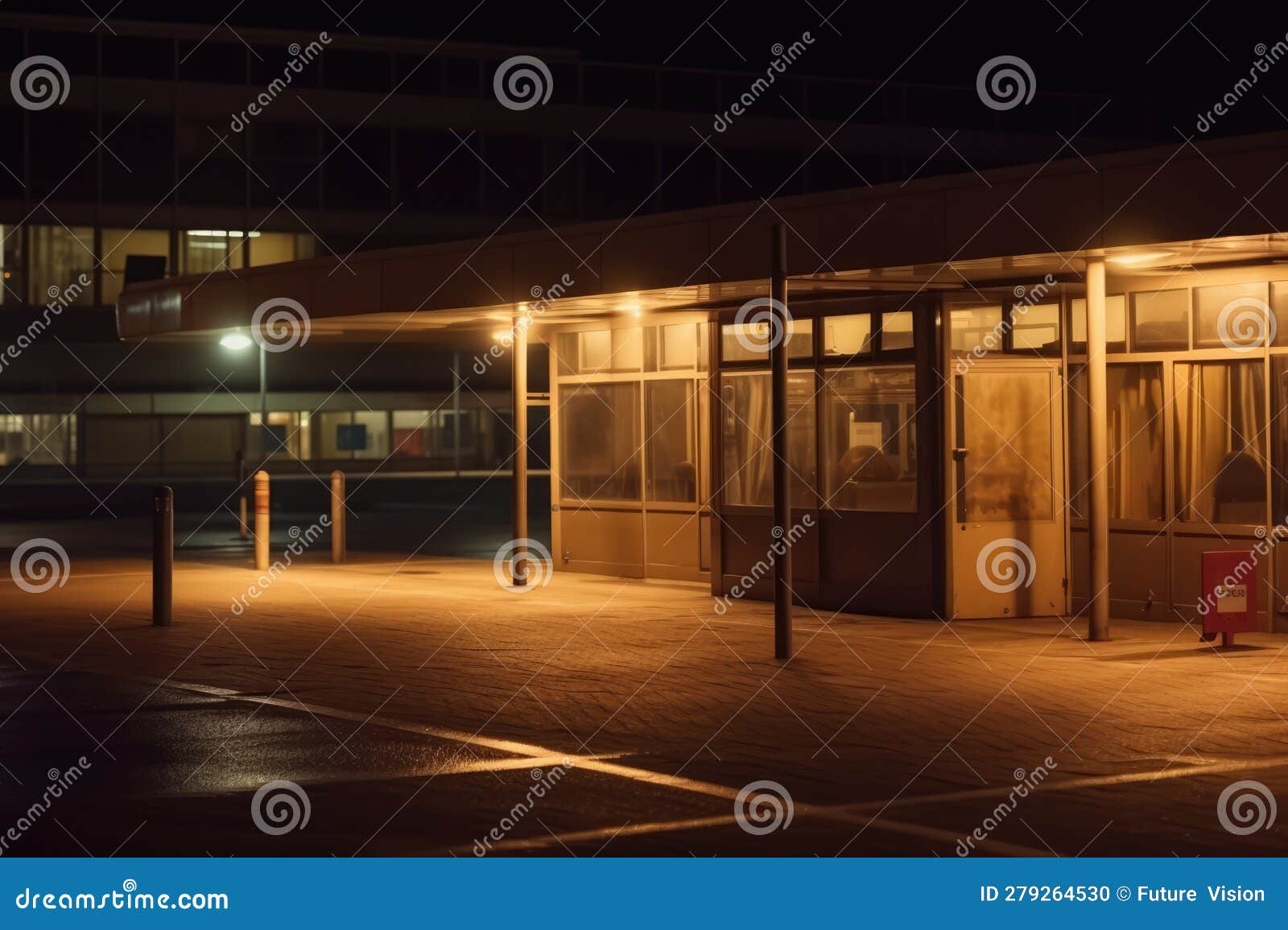 Lit Bus Station at Night, Created Using Generative Ai Technology Stock ...