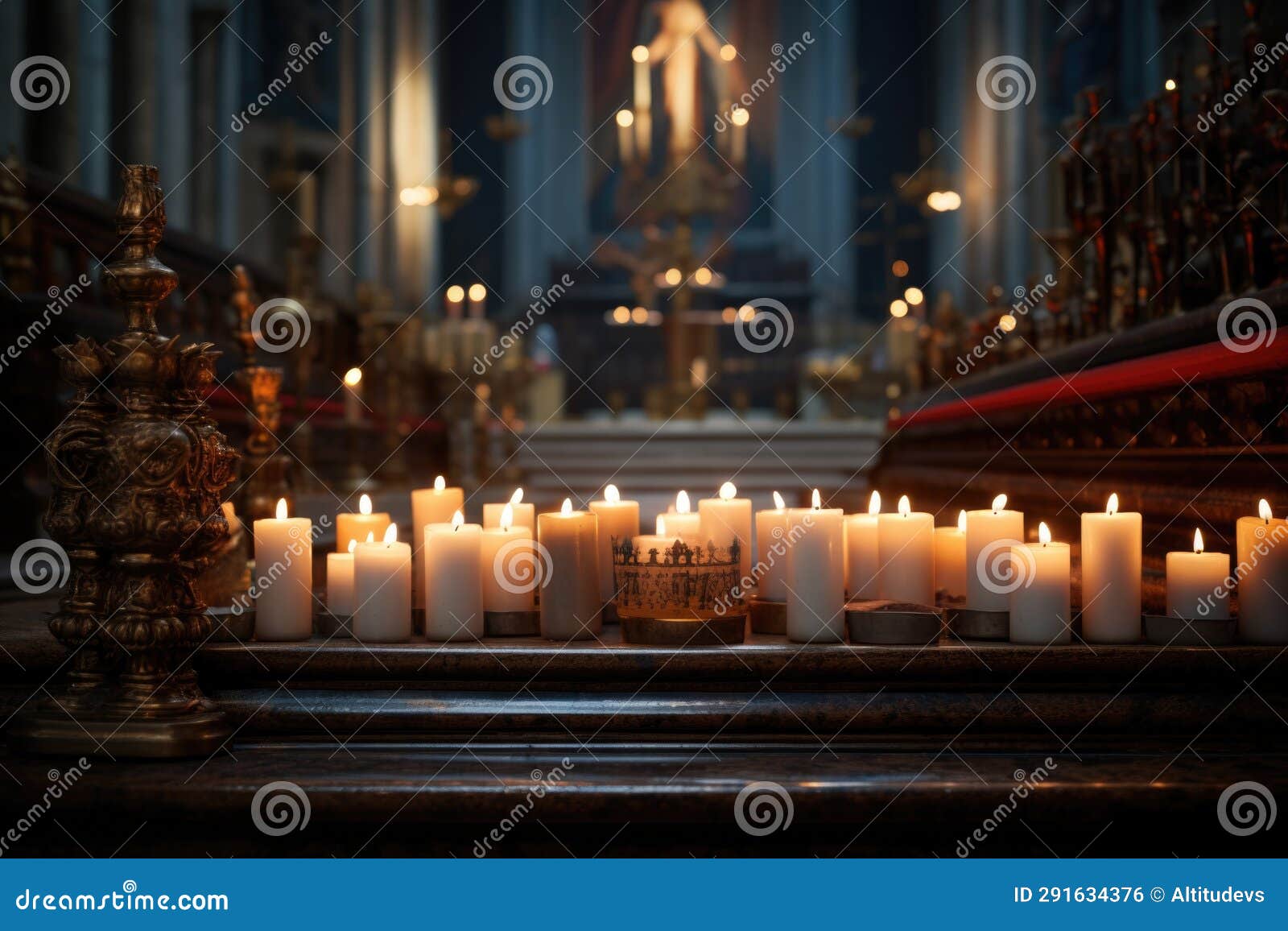 A Lit Candle Array on an Altar in a Church Stock Photo - Image of ...