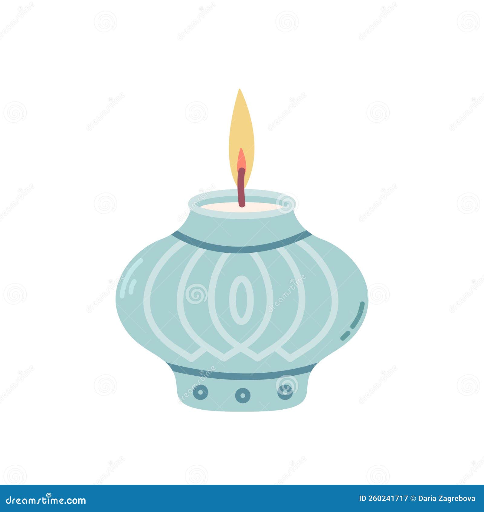 Lit Candle in Blue Candlestick, Vector Flat Illustration on White ...