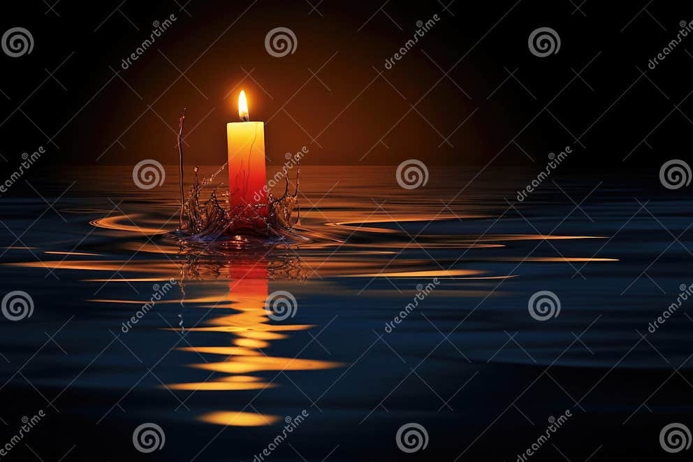 Lit Candle and Its Reflection on a Water Surface Stock Image - Image of ...