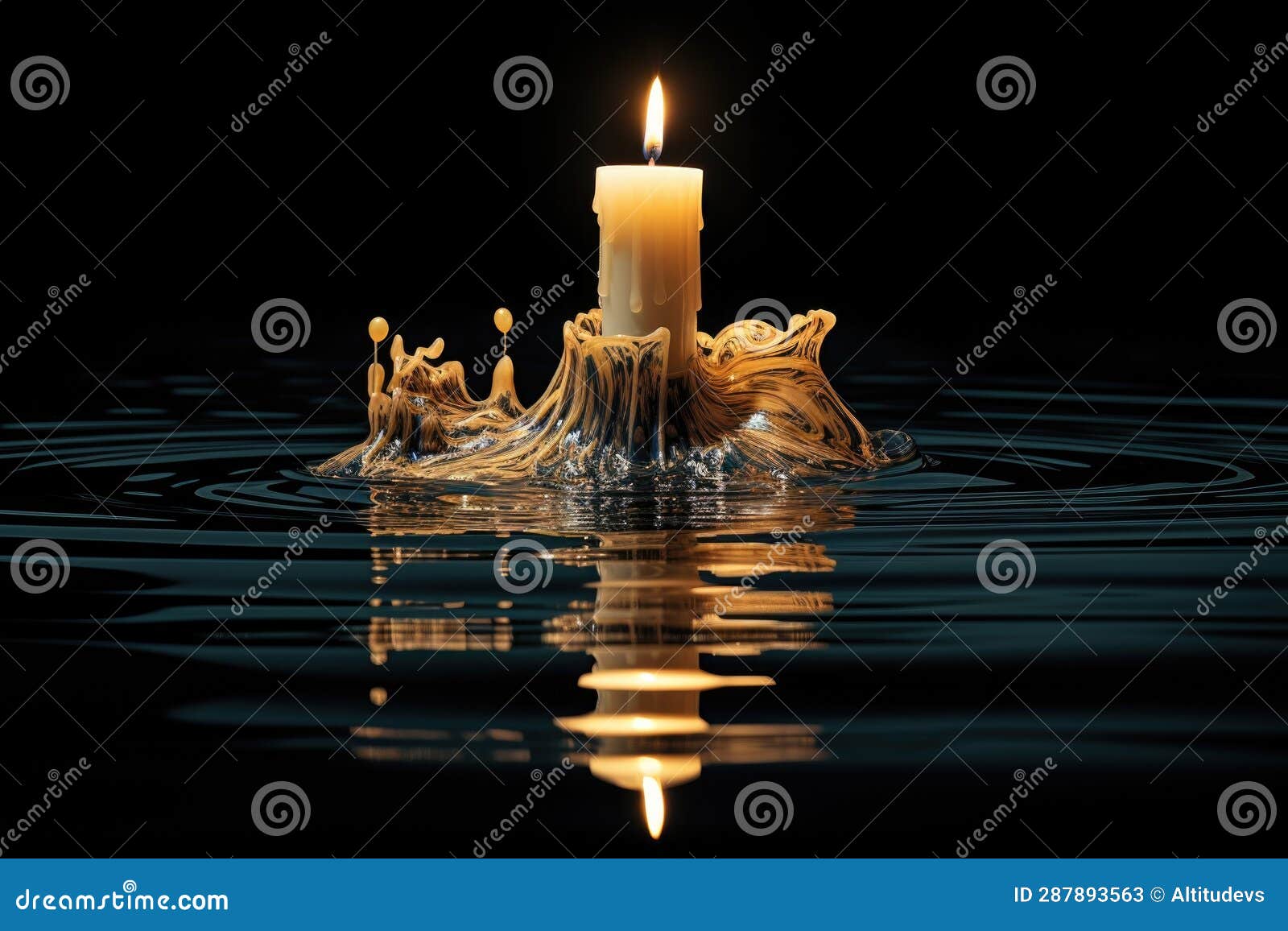 Lit Candle and Its Reflection on a Water Surface Stock Image - Image of ...