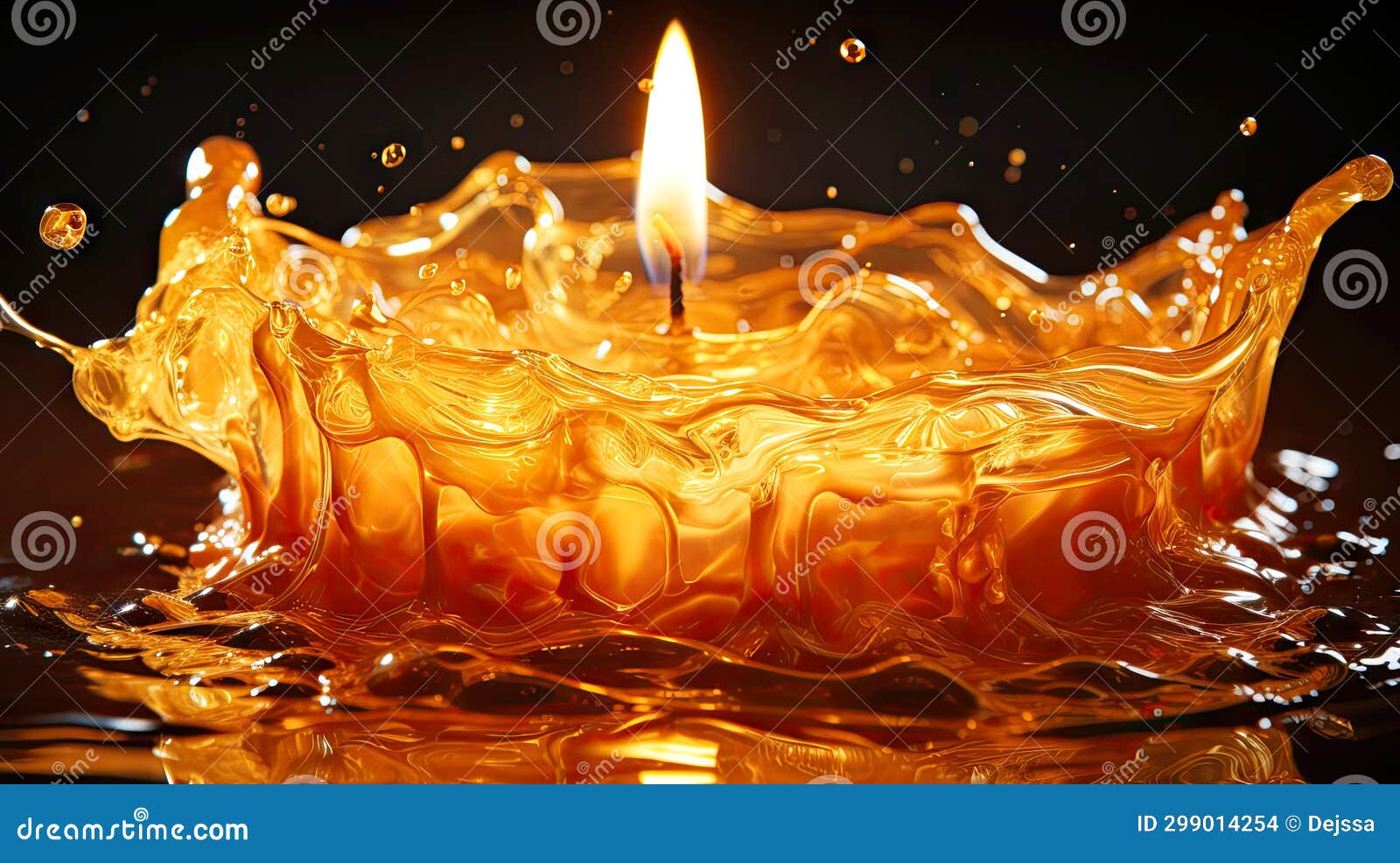 A Lit Candle in Molten Wax on the Surface of Water with Splashes Stock ...