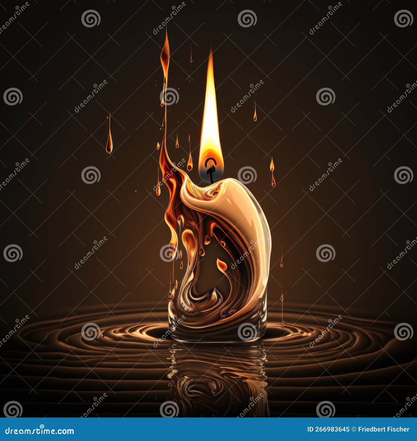 Lit Candle, Orange Flame on Dark Background, Melting Wax. Single Design ...