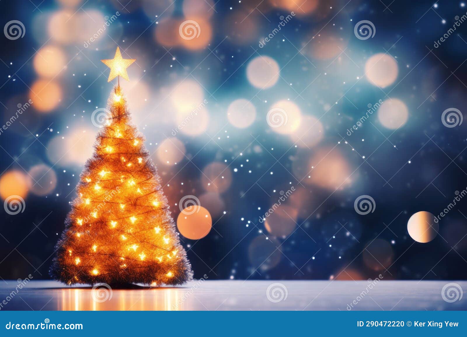 Lit Christmas Tree on a Shiny Surface Stock Illustration - Illustration ...
