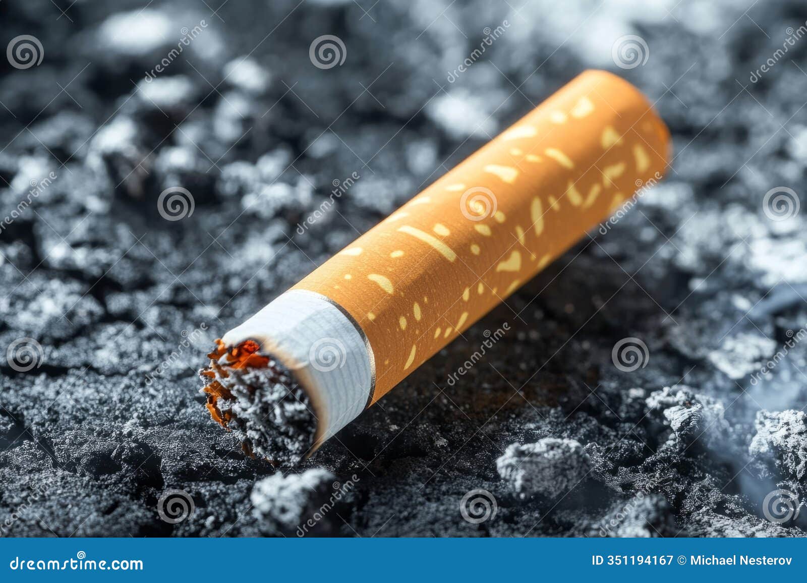 Lit Cigarette with Ash Highlighting the Dangers and Health Risks of ...