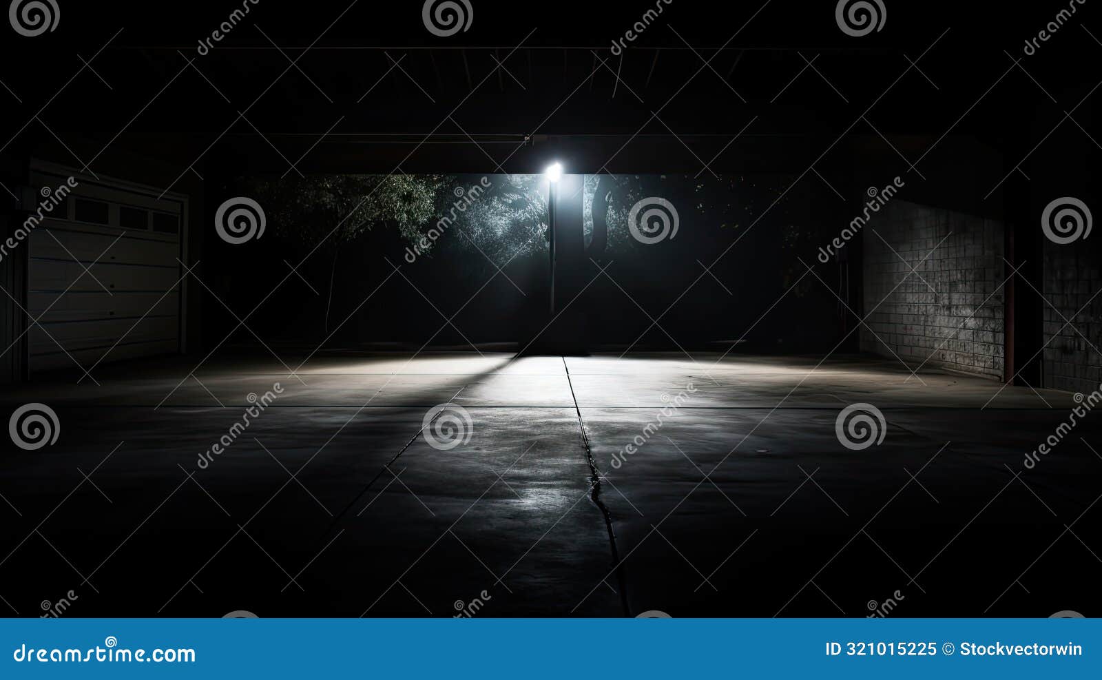 Lit Dark Garage Perspective Stock Illustration - Illustration of camera ...